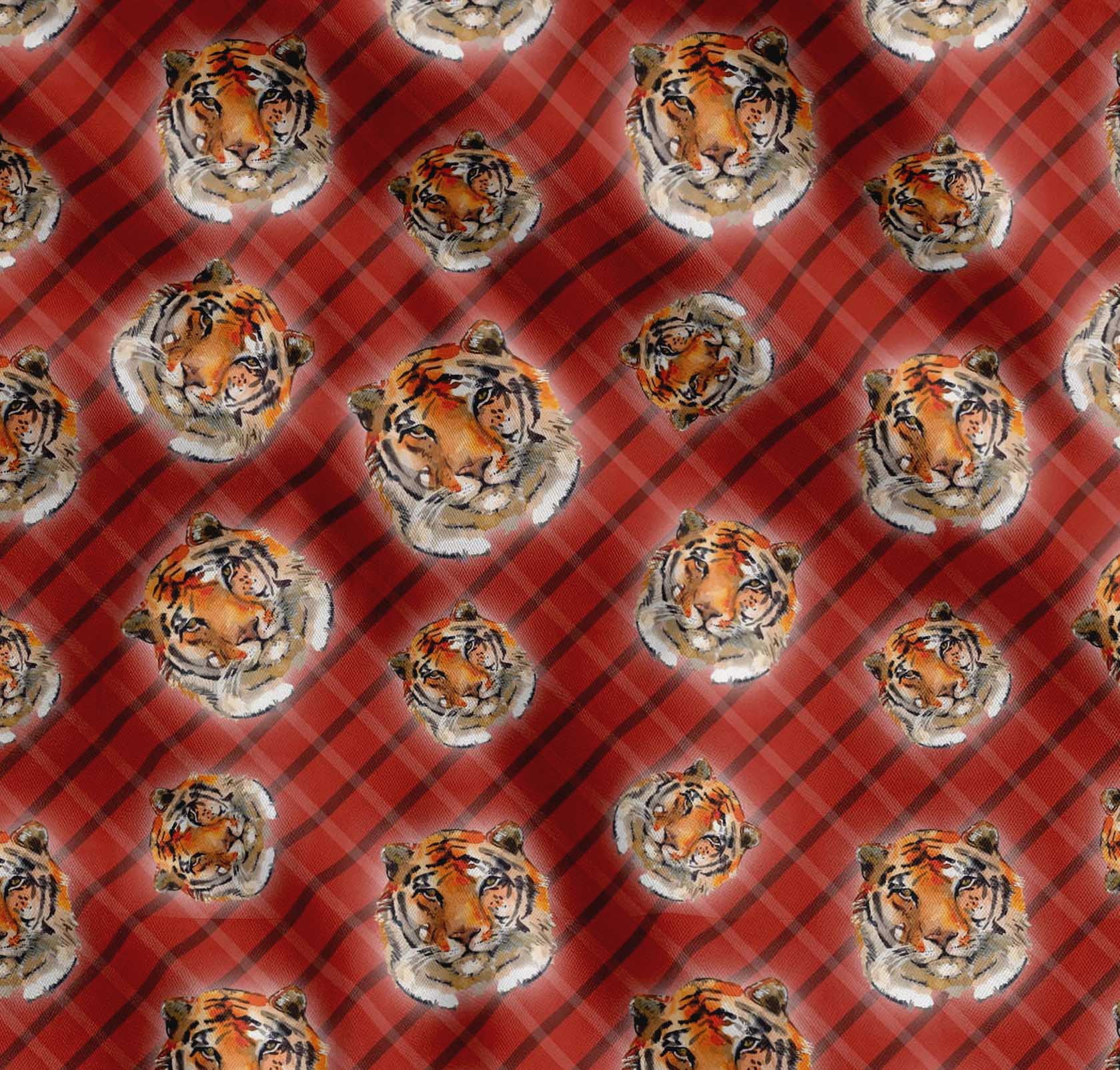 Soimoi Cotton Poplin Fabric Check & Tiger Face Animal Printed Fabric 1 ...