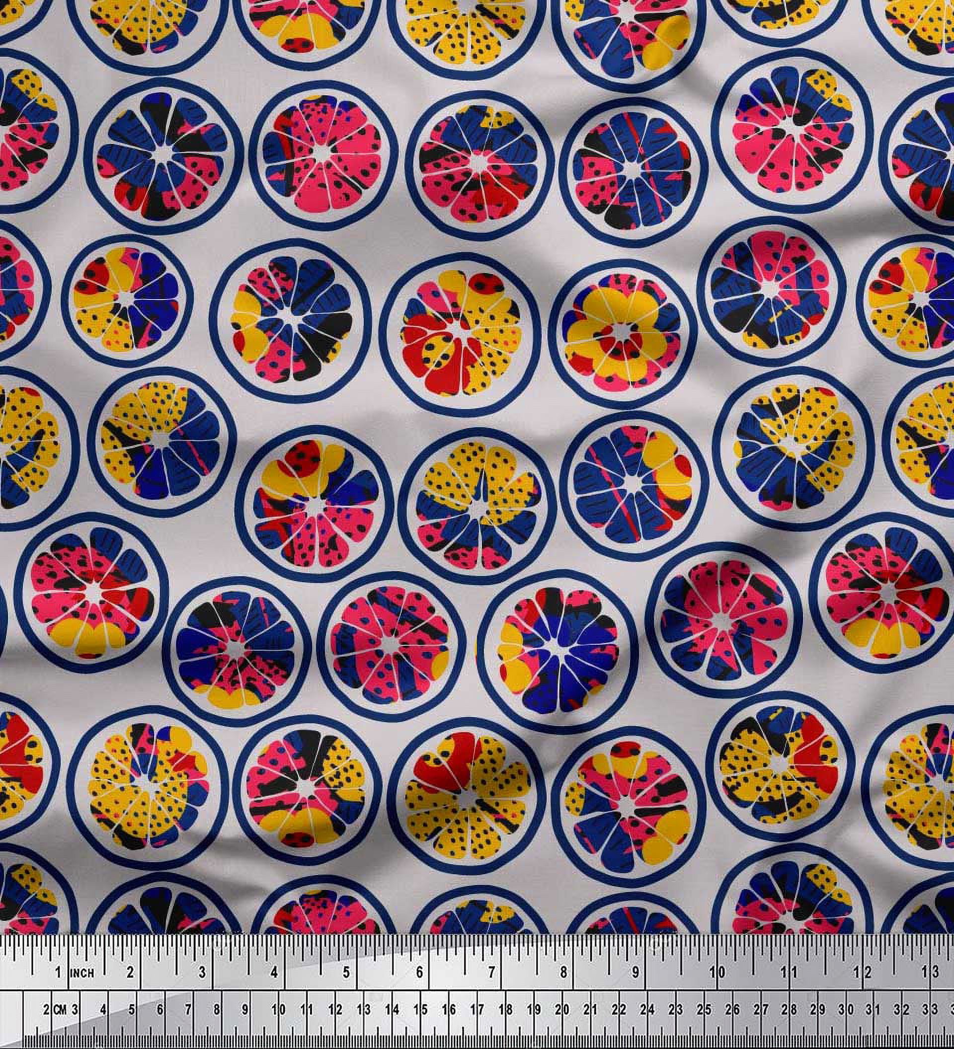 Soimoi Cotton Poplin Fabric Lemon Slice & Texture Print Sewing Fabric ...