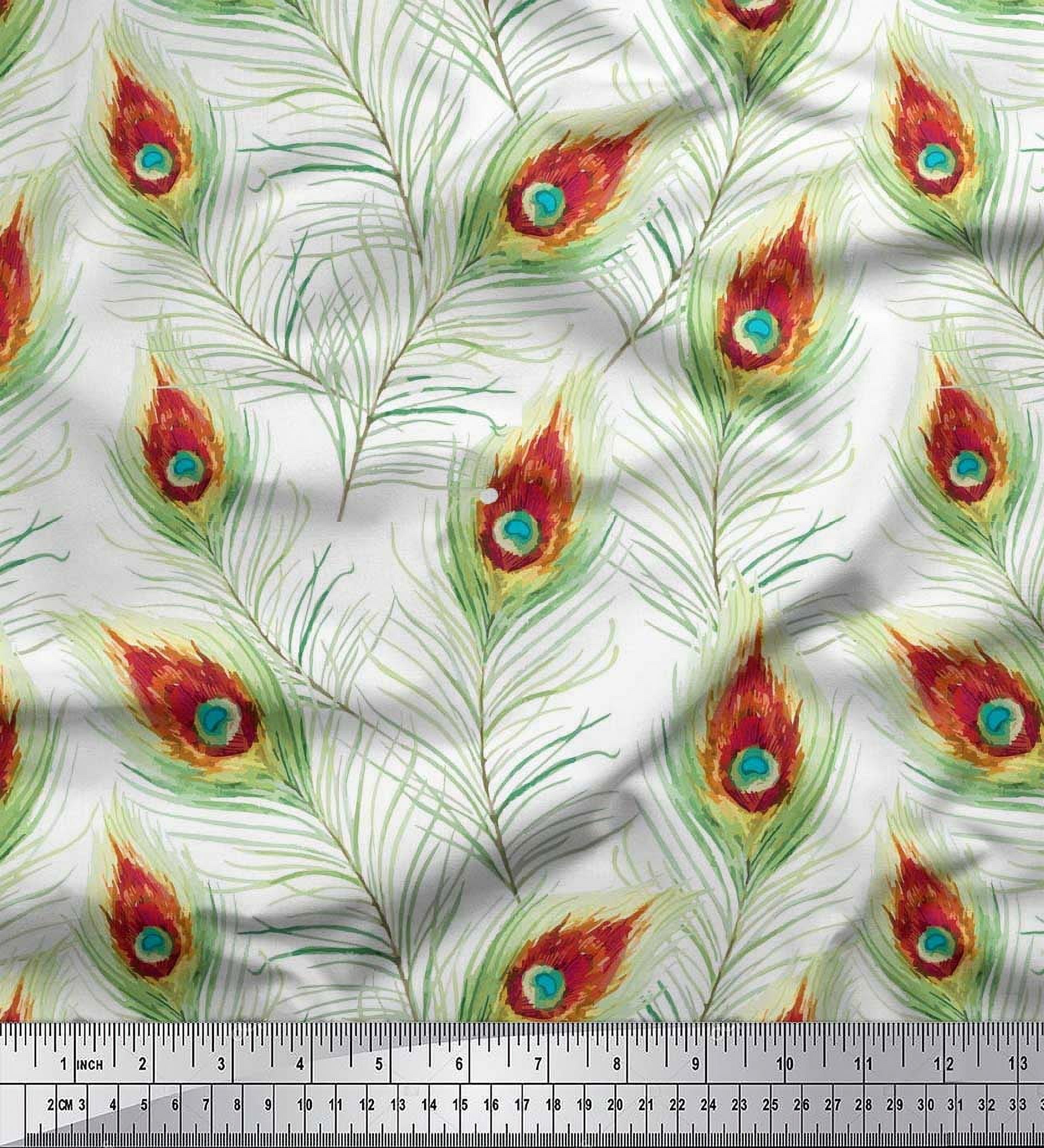 Soimoi Cotton Poplin Fabric Peacock Feather Print Fabric by the Yard 42 ...