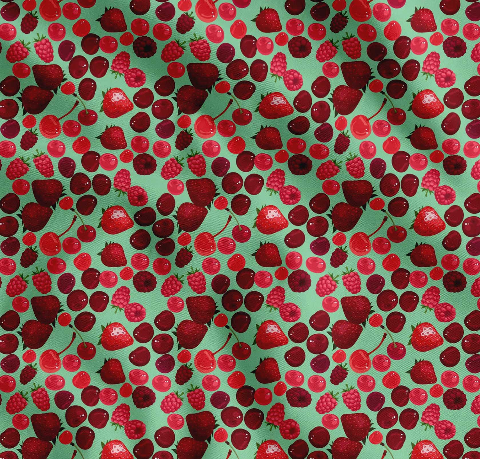 Soimoi Cotton Poplin Fabric Raspberry,Strawberry & Cherry Fruits Print ...