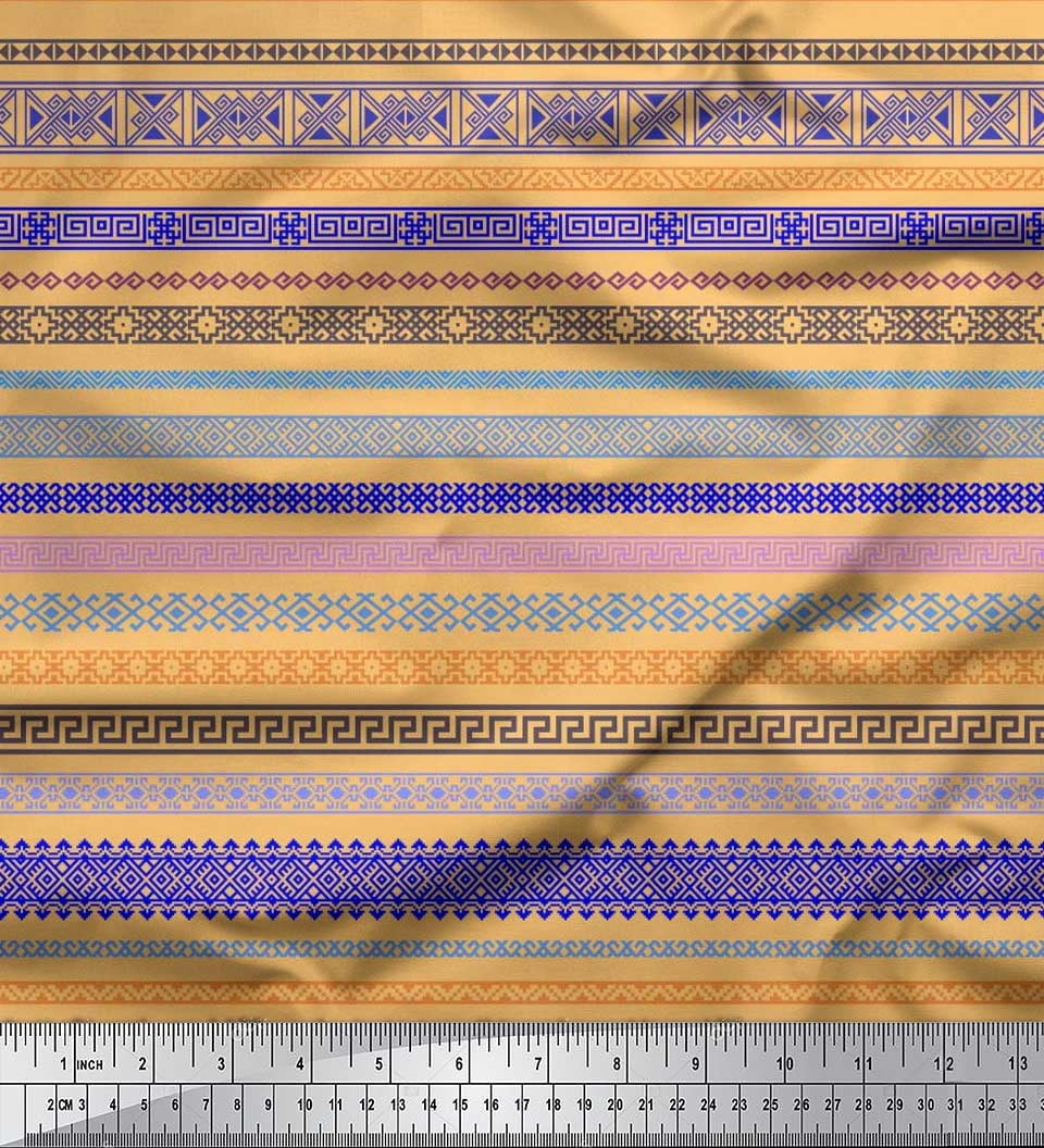 Soimoi Cotton Poplin Fabric Stripe & Greek Key Geometric Print Fabric ...