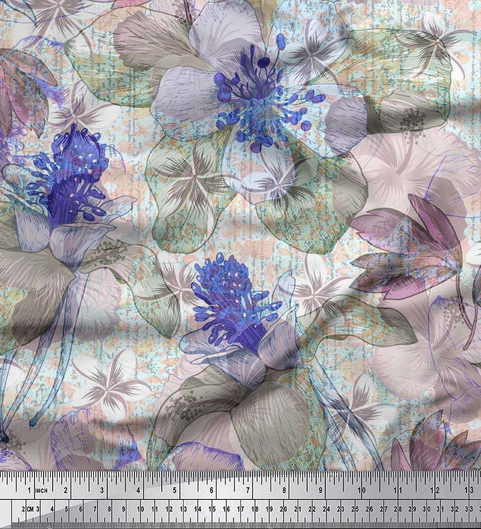 Soimoi Cotton Voile Fabric Leaves & Lily Flower Print Fabric by the ...