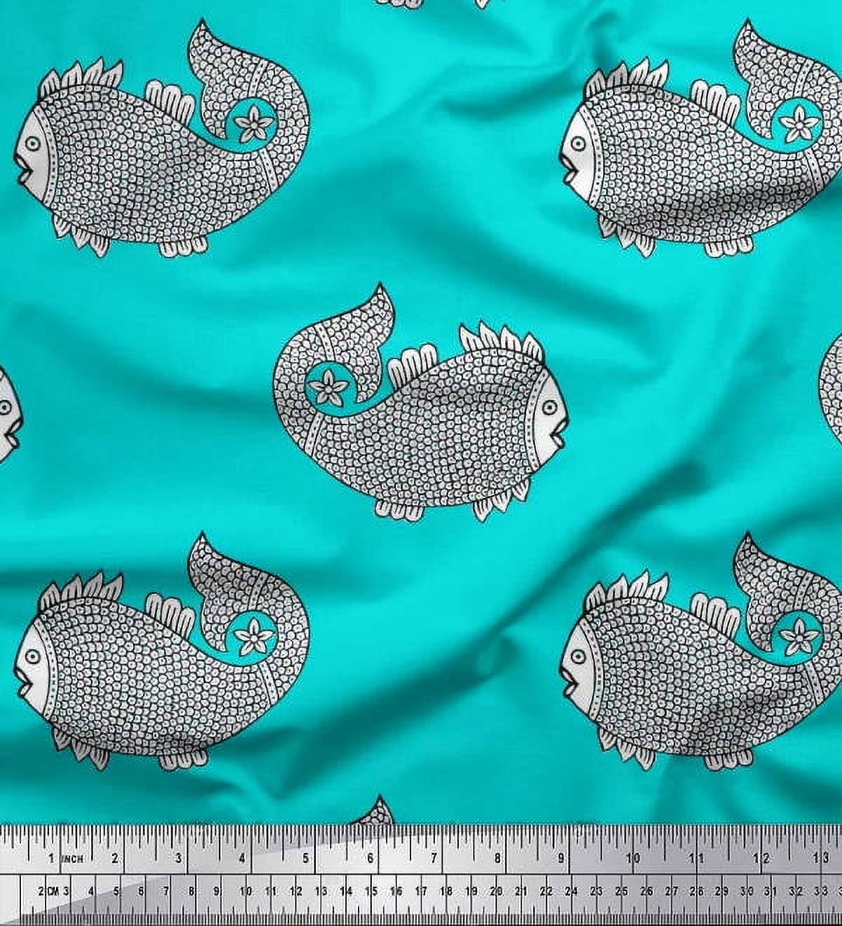 Soimoi Crepe Silk Fabric Fish Block Print Fabric by The Yard 42 Inch ...