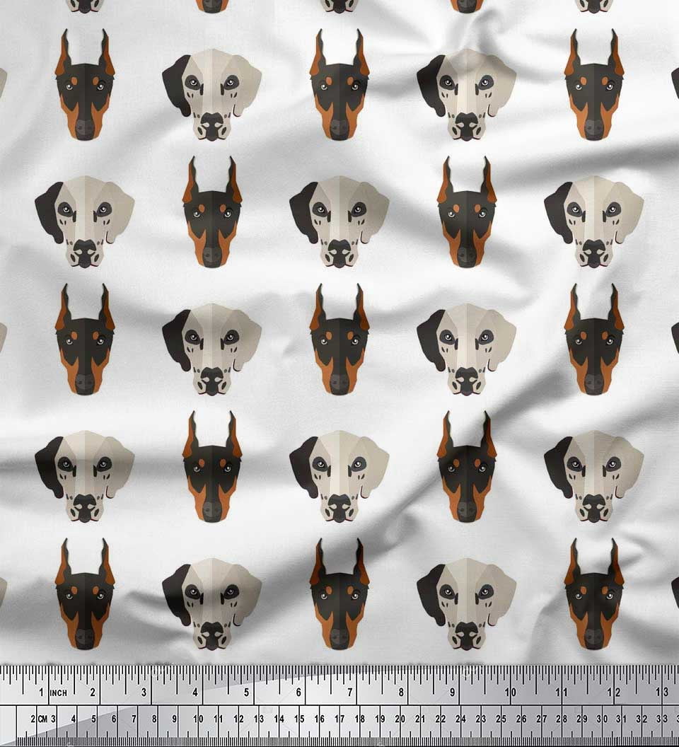 Soimoi Crepe Silk Fabric Great Dane & Doberman Dog Print Fabric by Yard ...