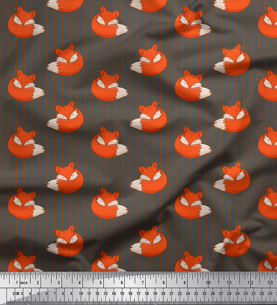 Soimoi Gray Cotton Poplin Fabric Fox Stripe Print Fabric by Yard 58 ...