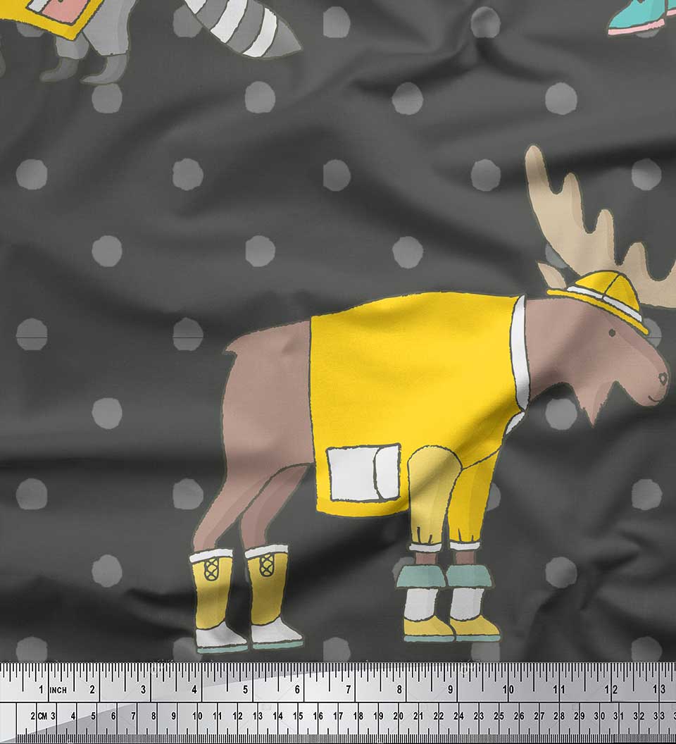 Soimoi Gray Rayon Crepe Fabric Dot & Animals Kids Print Fabric by the ...