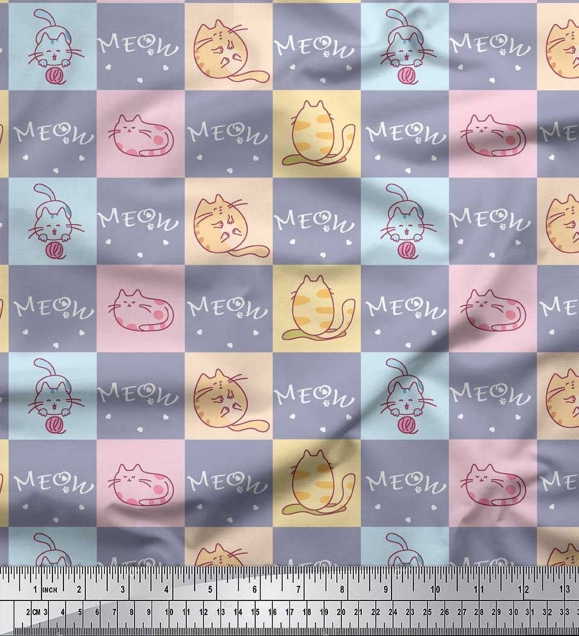 Soimoi Gray Rayon Fabric Text & Cat Animal Print Fabric by Yard 56 Inch ...