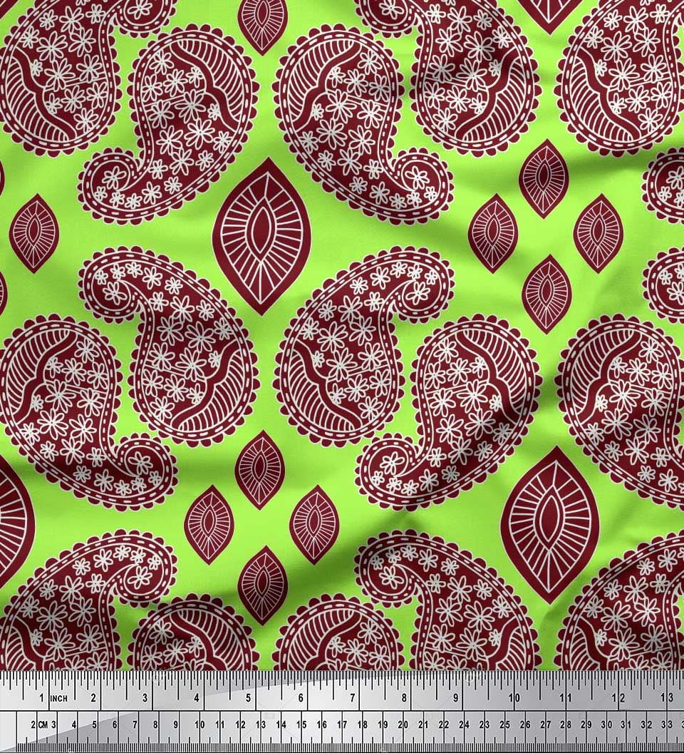 Soimoi Green Cotton Duck Fabric Maroon Paisley Fabric Prints By Yard 56 ...