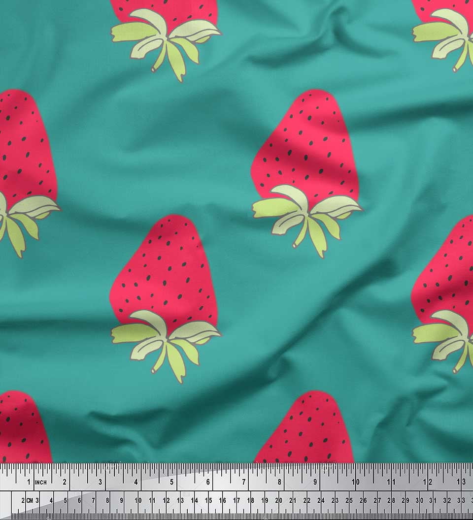 Soimoi Green Cotton Duck Fabric Strawberry Fruits Print Fabric by the ...