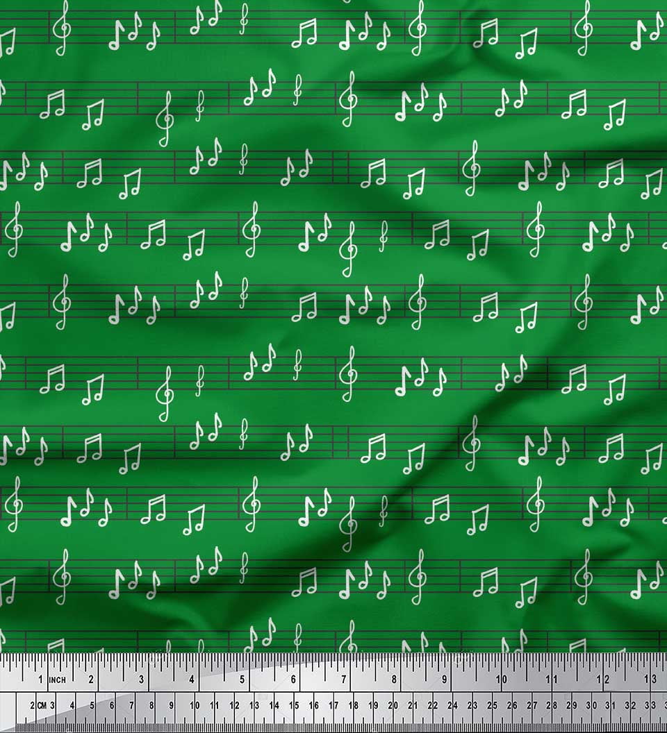 Soimoi Green Cotton Poplin Fabric Notes Musical Instrument Print Fabric ...