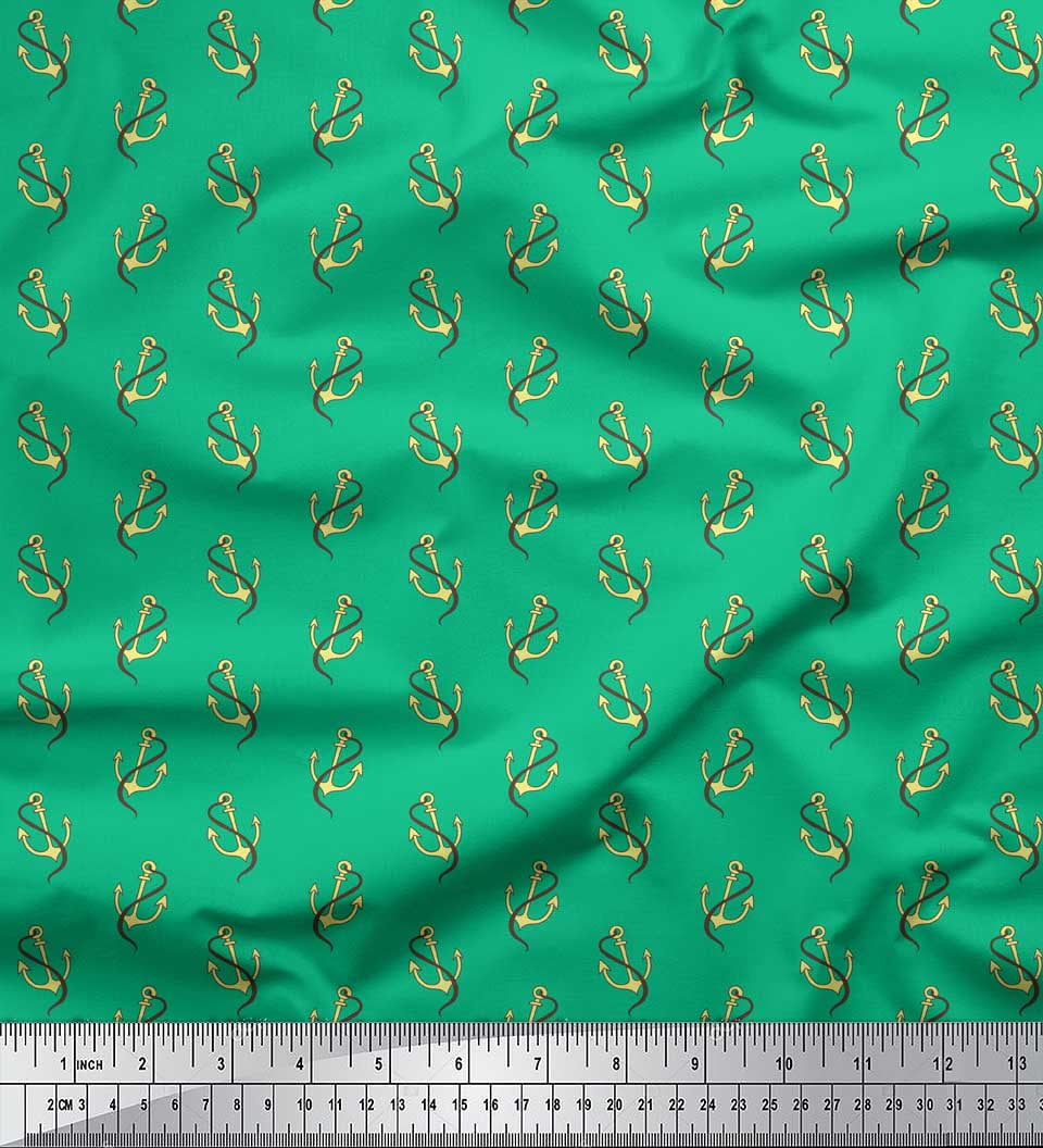 Soimoi Green Cotton Voile Fabric Anchor Hook Nautical Print Fabric by ...