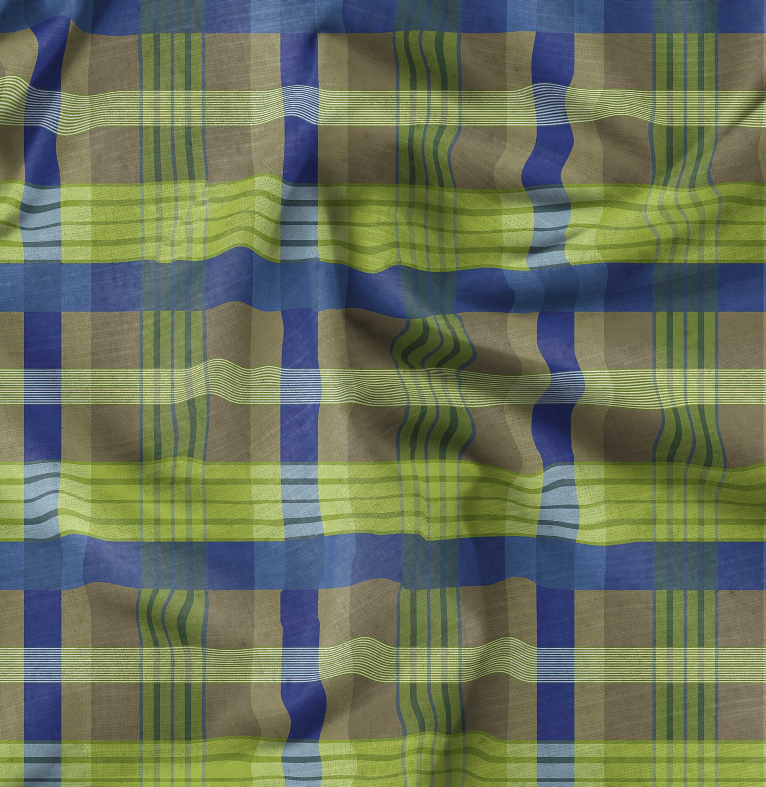 Soimoi Green Fabric - By the Yard - 54 Inch Wide - Checkered Blocks ...