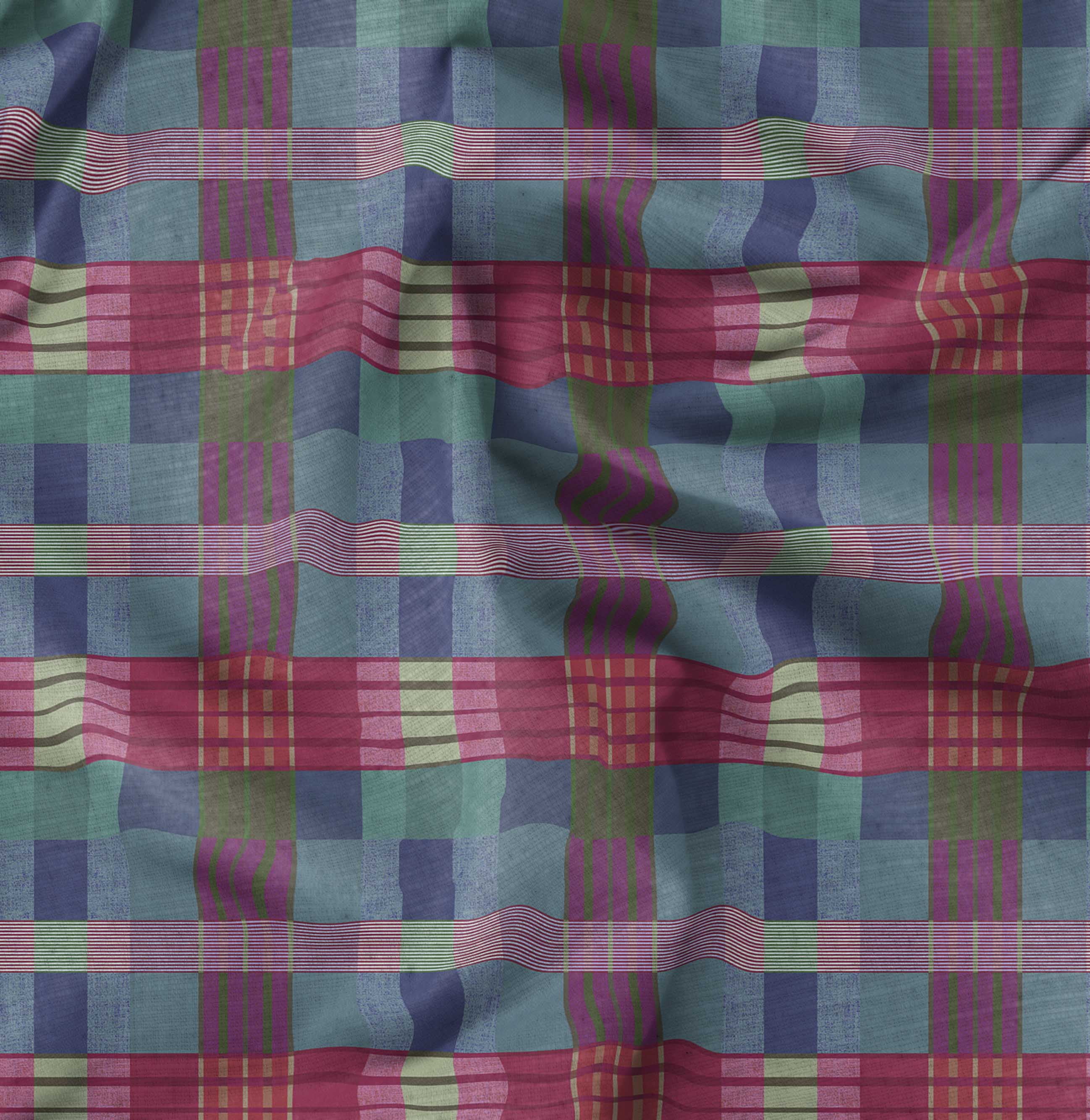 Soimoi Green Fabric - By the Yard - 54 Inch Wide - Checkered Blocks ...