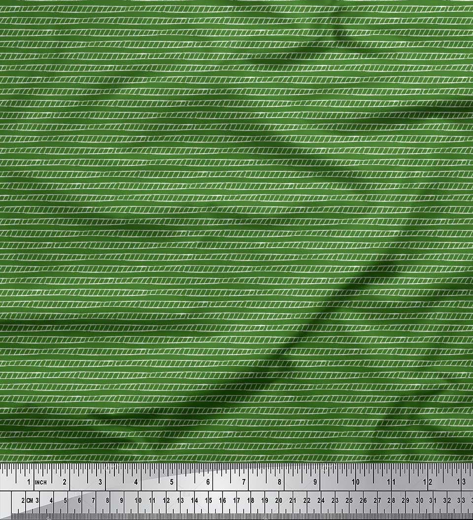 Soimoi Green Rayon Fabric Stripe Hand Drawn Print Fabric by the Yard 56 ...