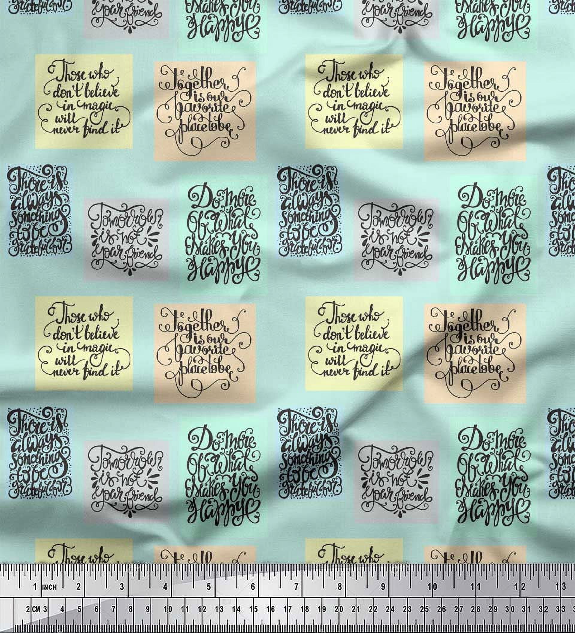 Soimoi Green Silk Fabric Motivational Quotes Text Print Fabric by the ...