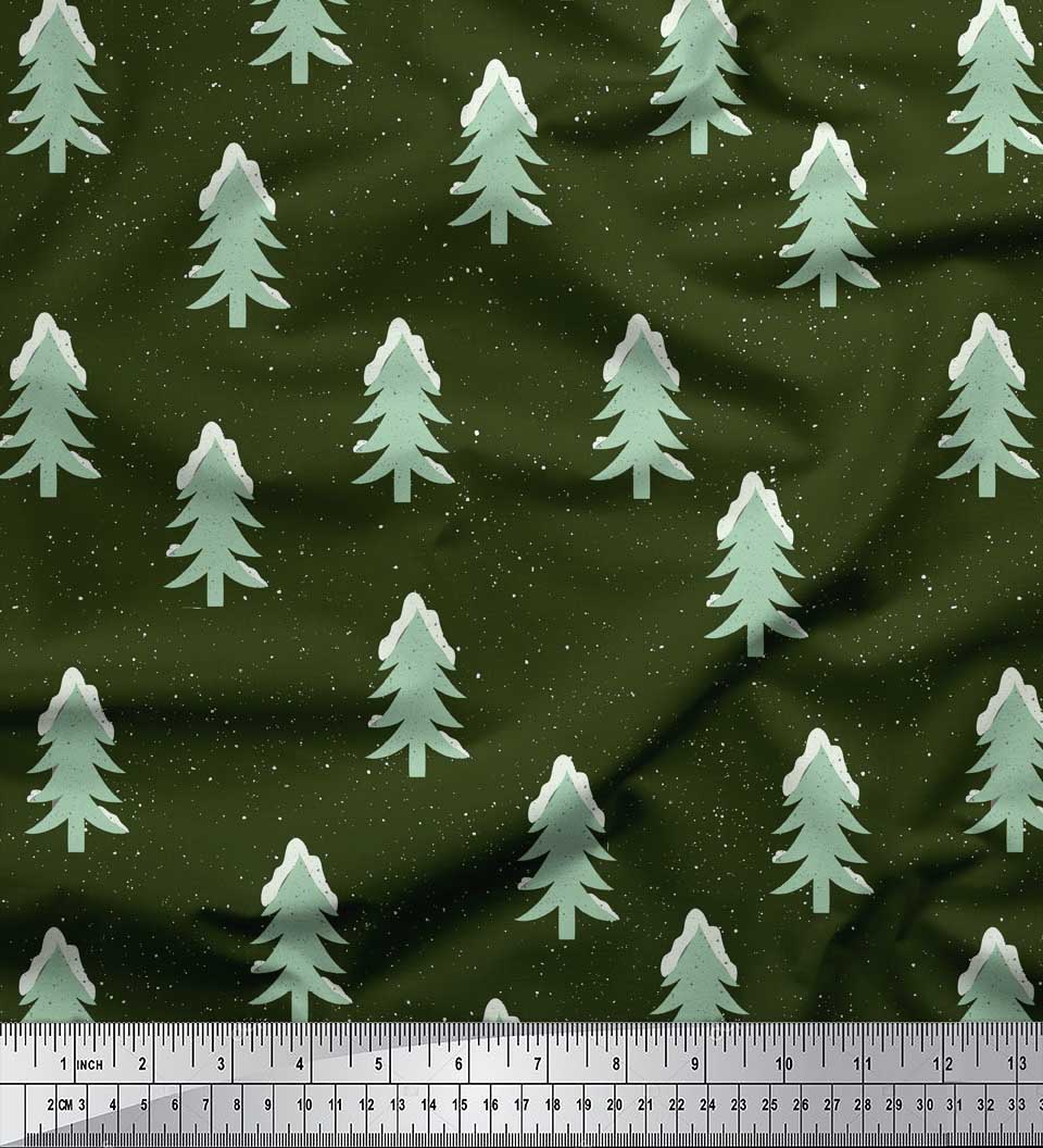 Soimoi Green Velvet Fabric Christmas Tree Print Fabric by the Yard 58 ...