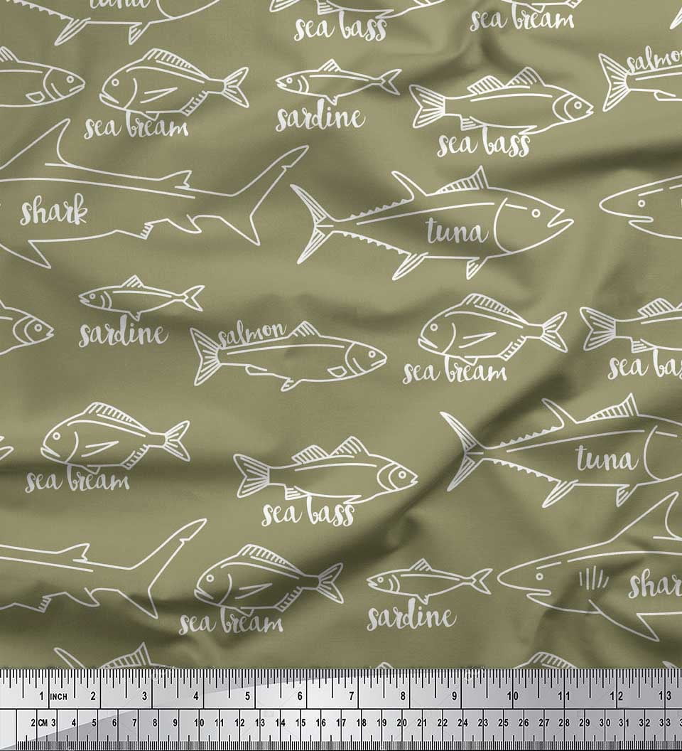 Soimoi Green Viscose Chiffon Fabric Fish Ocean Fabric Prints By Yard 42 ...