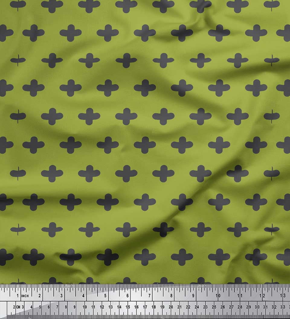 Soimoi Green Viscose Chiffon Fabric Plus Sign Geometric Print Sewing ...
