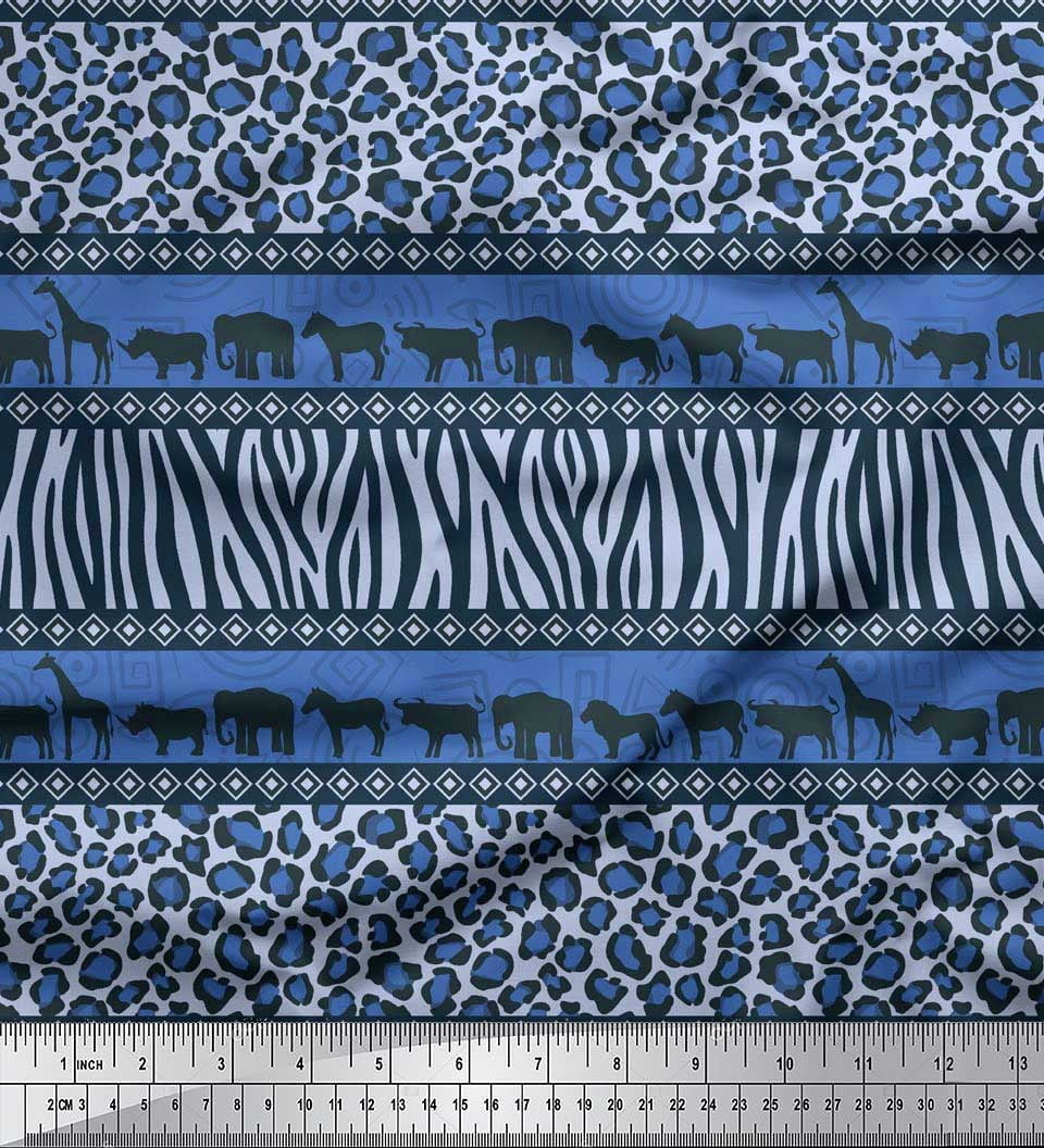 Soimoi Japan Crepe Satin Fabric Animal Skin & Animals Group Printed ...
