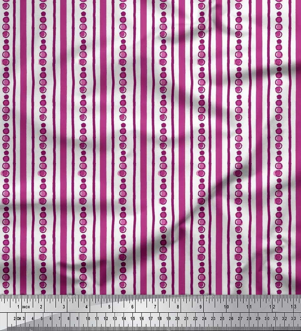 Soimoi Japan Crepe Satin Fabric Dot & Stripe Block Print Fabric by The ...