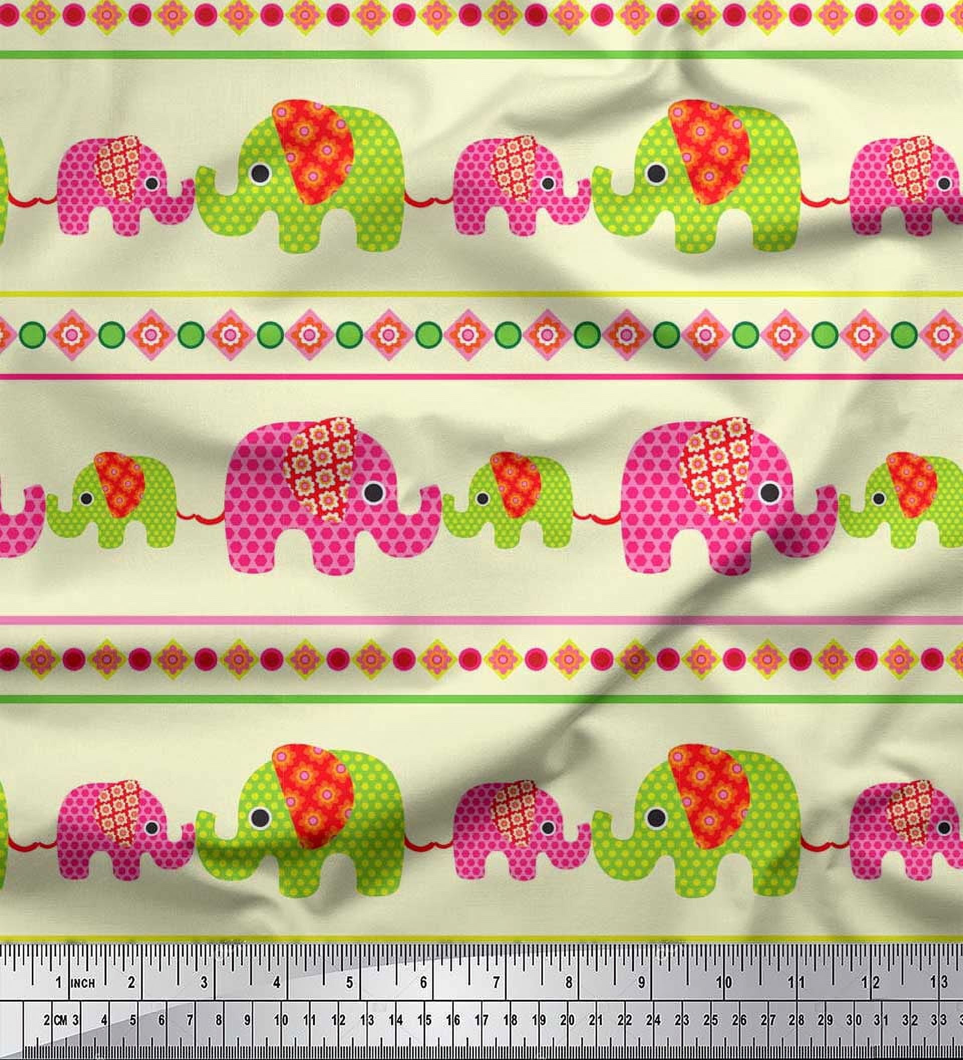 Soimoi Japan Crepe Satin Fabric Geometric Shapes,Stripe & Elephant Kids ...