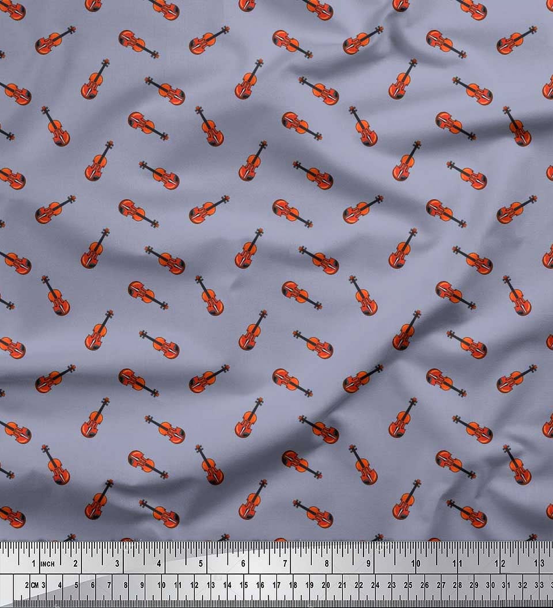 Soimoi Japan Crepe Satin Fabric Guitar Musical Instrument Print Fabric ...