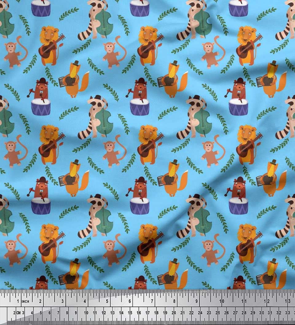 Soimoi Japan Crepe Satin Fabric Leaves,Musical Instruments & Animals ...