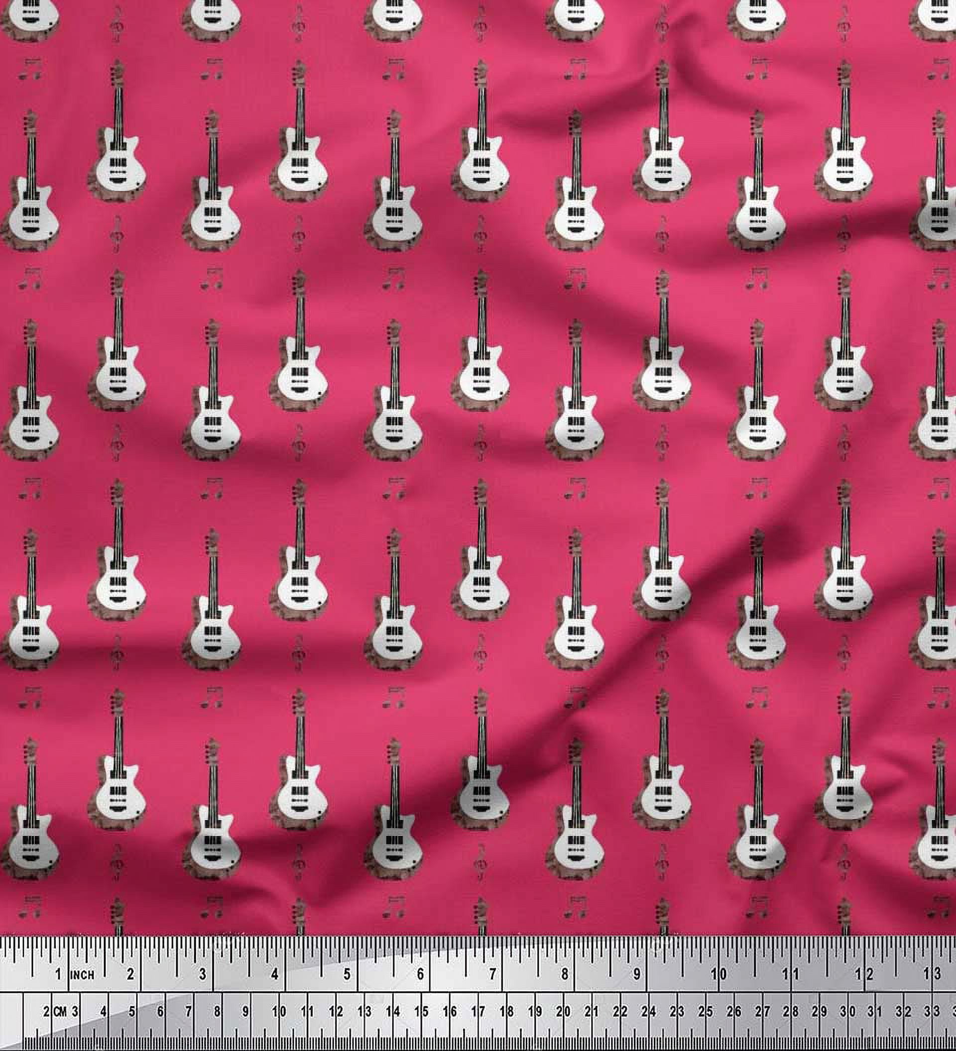 Soimoi Japan Crepe Satin Fabric Notes & Guitar Musical Instrument Print ...