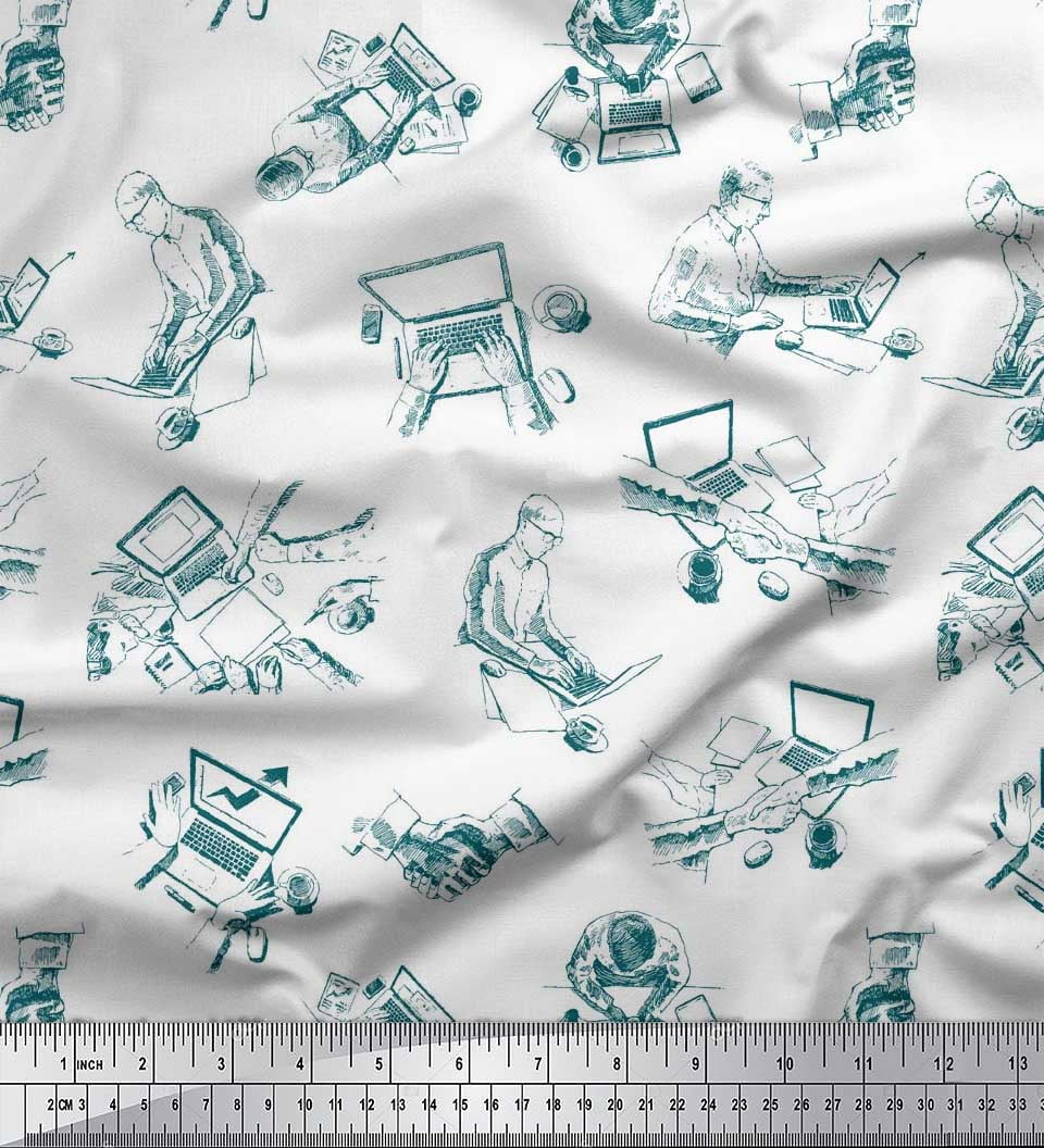 Soimoi Japan Crepe Satin Fabric Tea Cup,Laptop & Men Human Figure Print ...