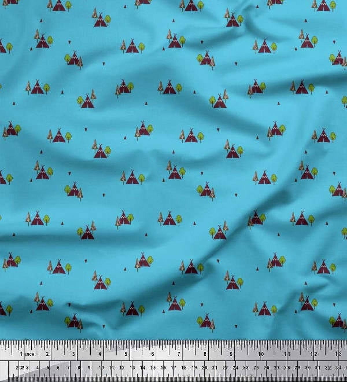 Soimoi Japan Crepe Satin Fabric Triangle,Tree & Tent Tribal Print ...