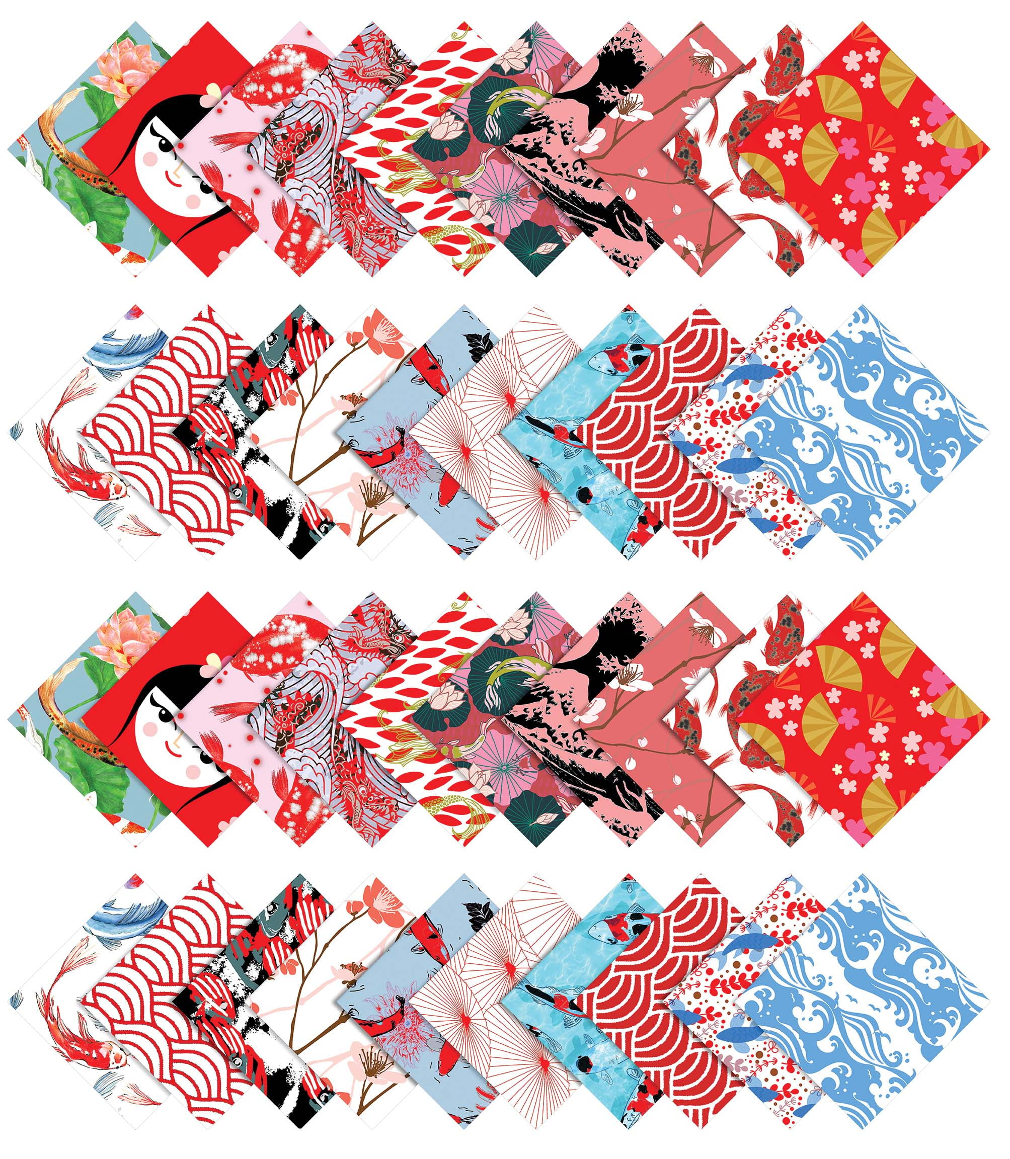 Soimoi Japanese Print Precut 10-inch Cotton Fabric Quilting Squares ...