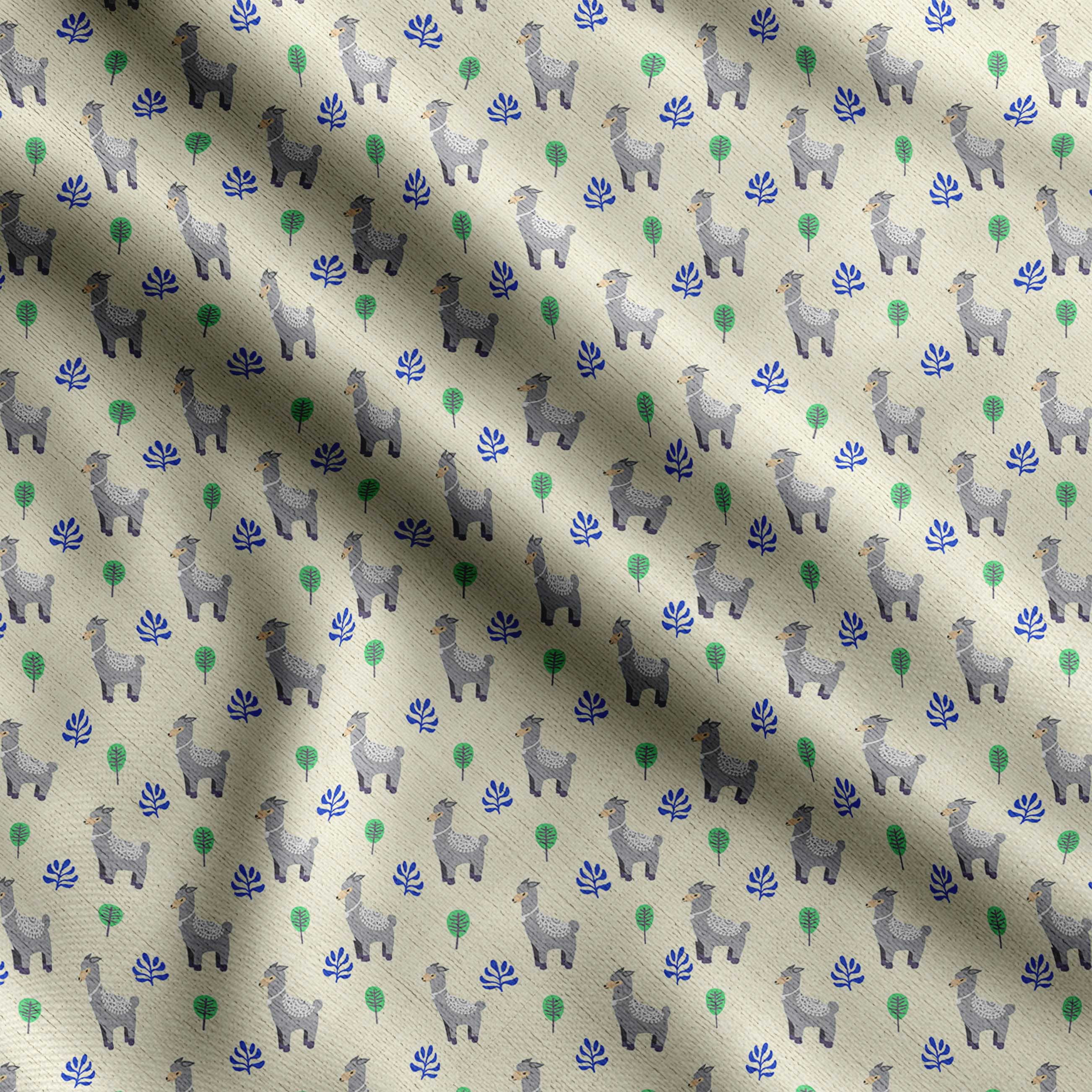 Soimoi Llama Alpaca Printed, Cotton Satin Spandex, Sewing Fabric by The ...