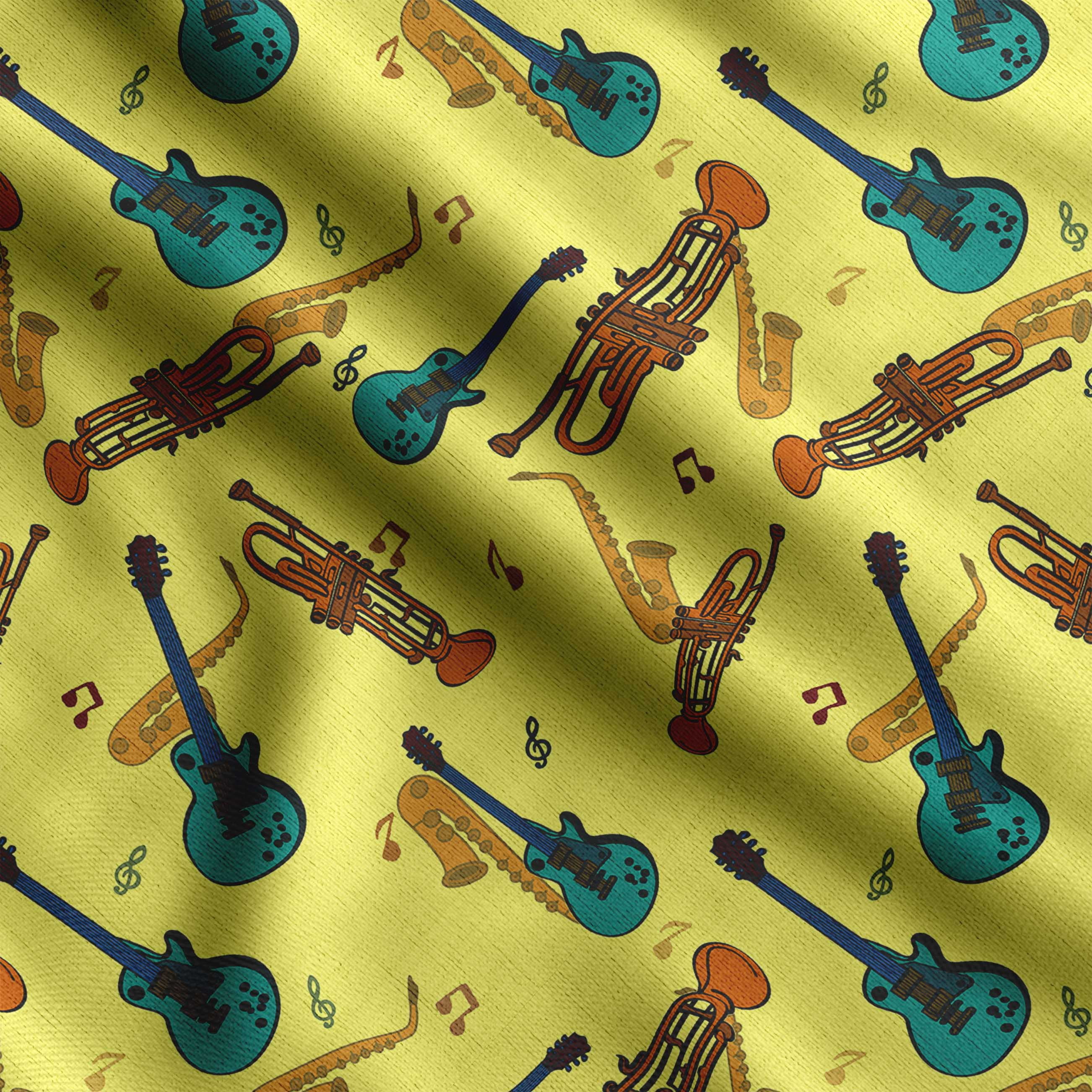Soimoi Musical Instruments Print,Cotton Cambric, Quilting Fabric Sold ...