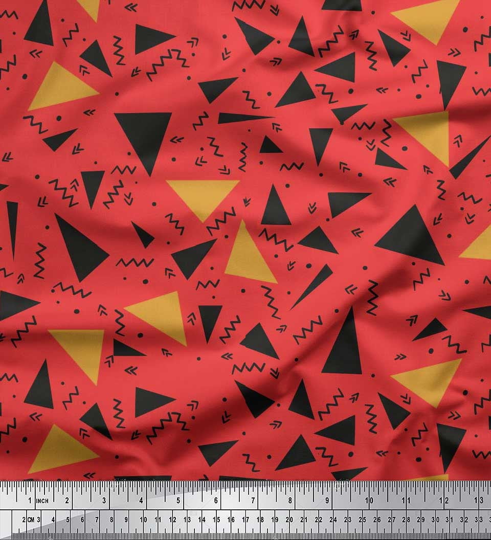 Soimoi Orange Poly Georgette Fabric Dot,Zig Zag & Triangle Geometric ...