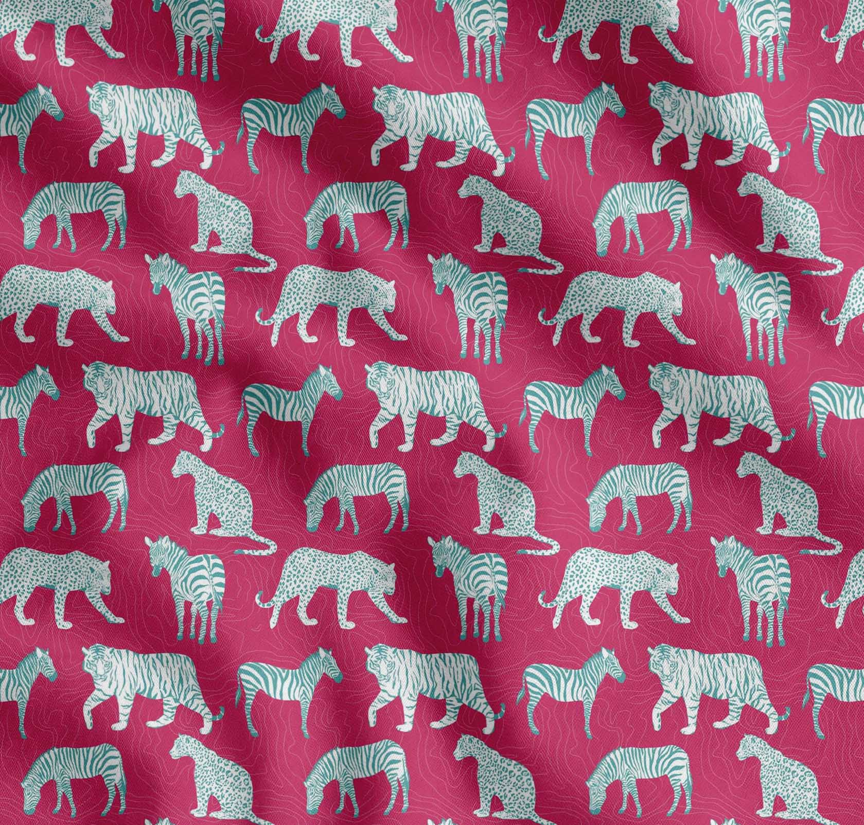 Soimoi Pink Cotton Poplin Fabric Tiger,Leopard & Wild Animal Print ...