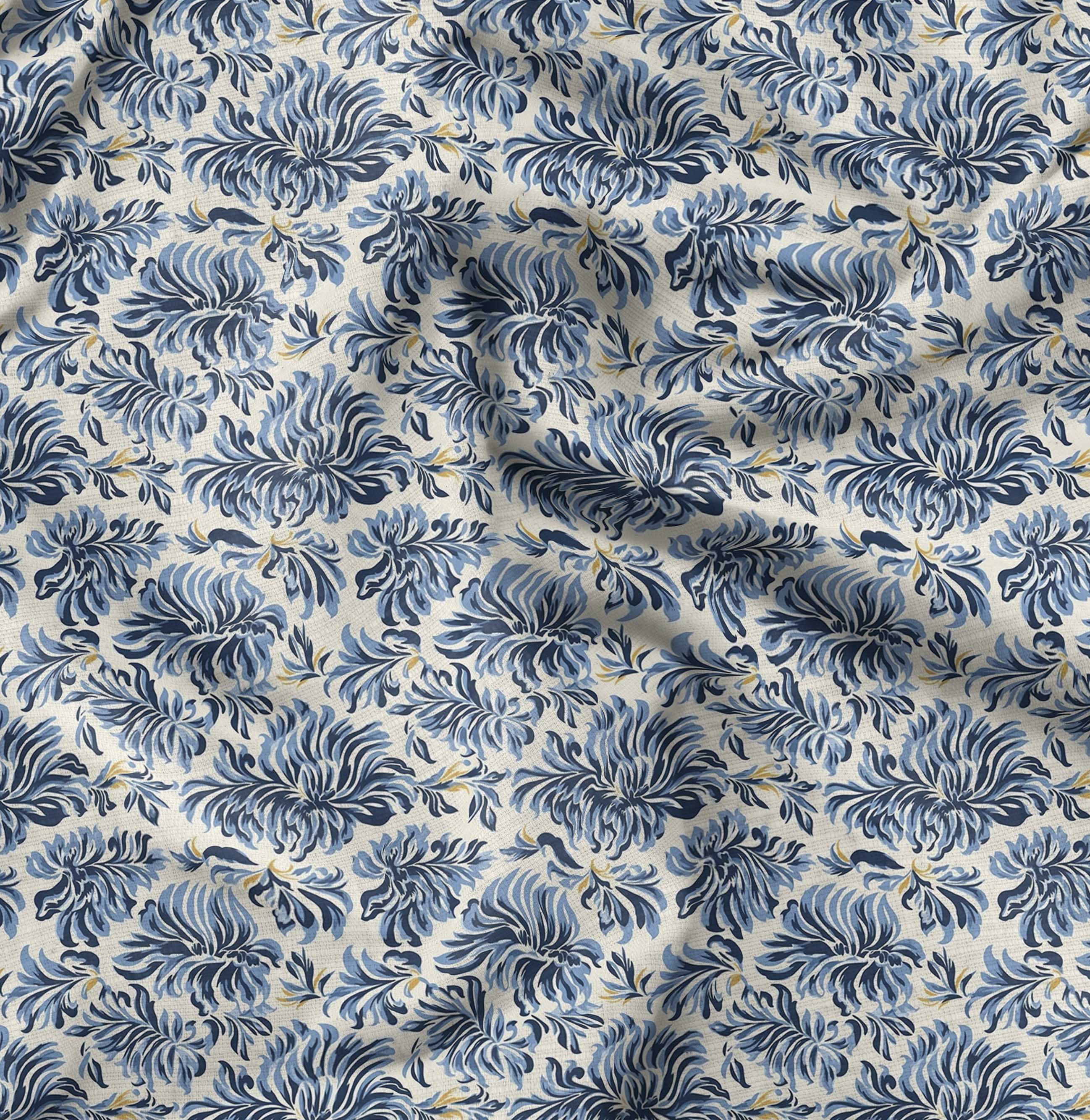 Soimoi Poly Canvas Blue Fabric By the Yard - 56 Inch Wide - Leaves ...