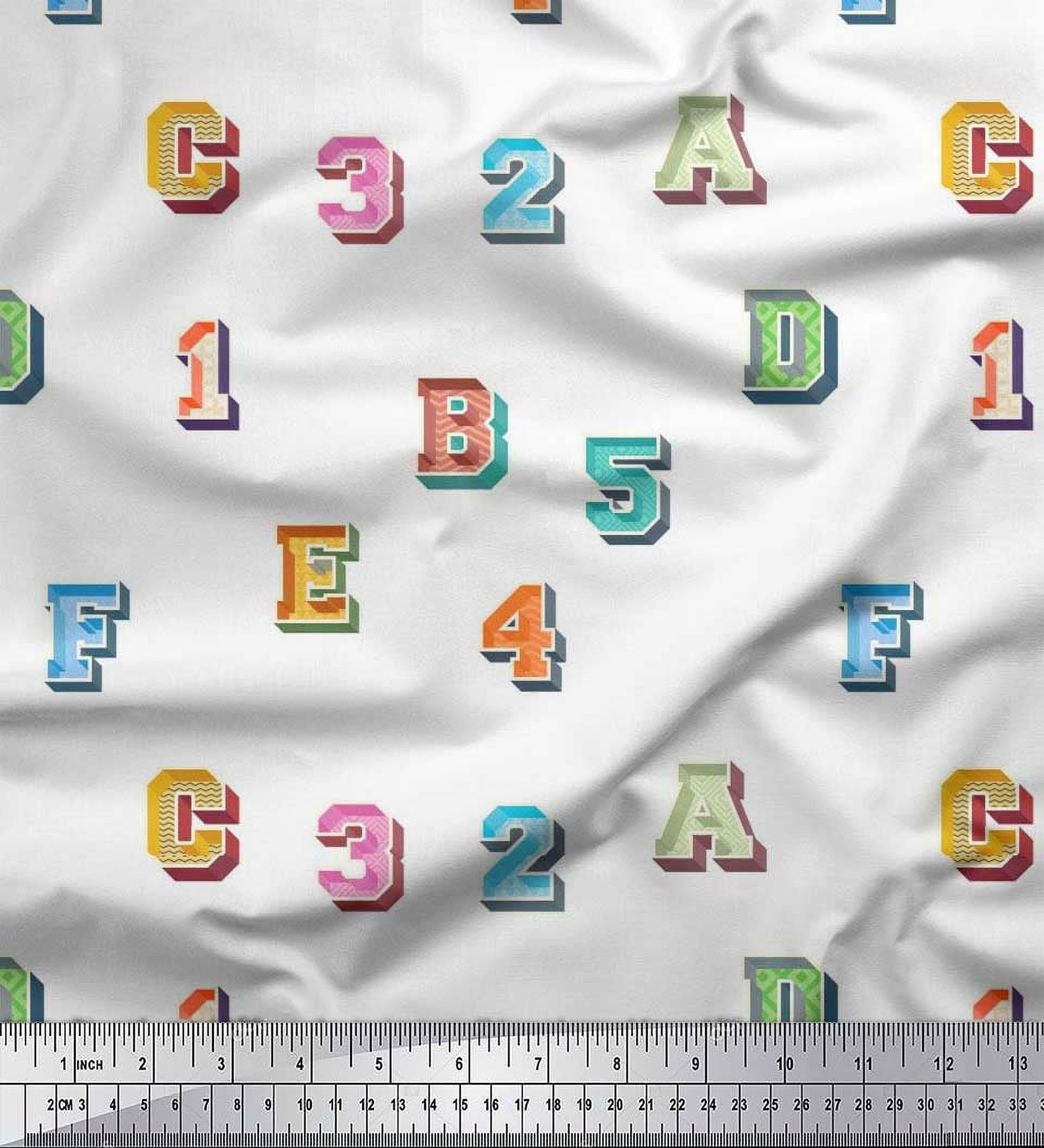 Soimoi Poly Georgette Fabric Numbers & Alphabets Text Print Fabric by ...
