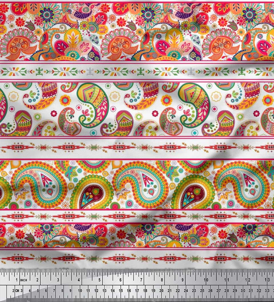 Soimoi Poly Georgette Fabric Stripe,Floral & Paisley Fabric Prints by ...