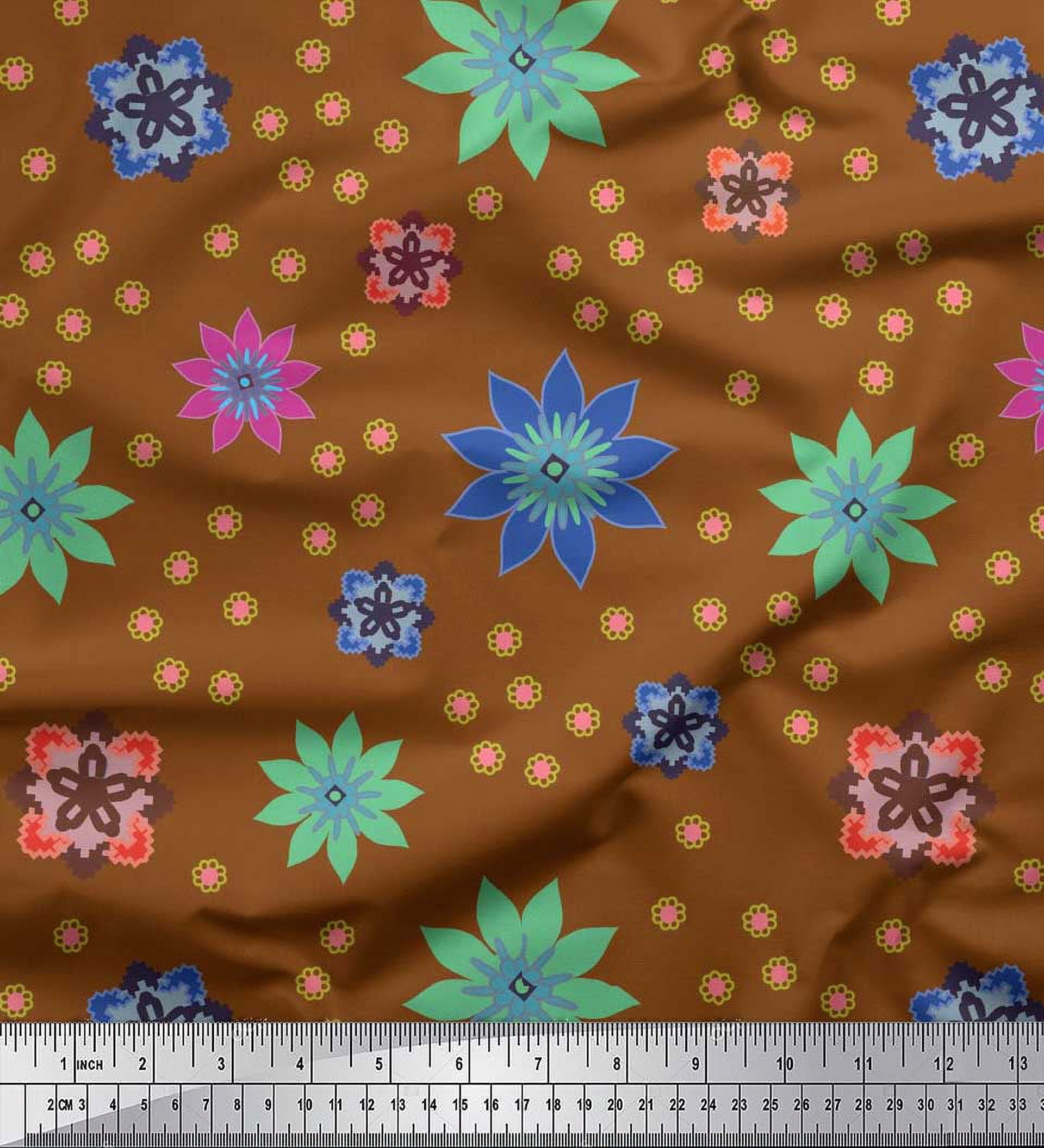 Soimoi Polyester Crepe Fabric Colorful Flowers Clip Art Print Fabric by ...