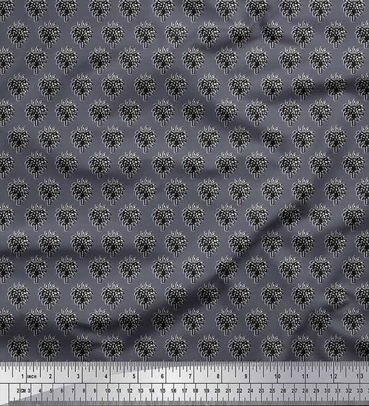 Soimoi Polyester Crepe Fabric Floral & Flying Swan Block Fabric Prints ...