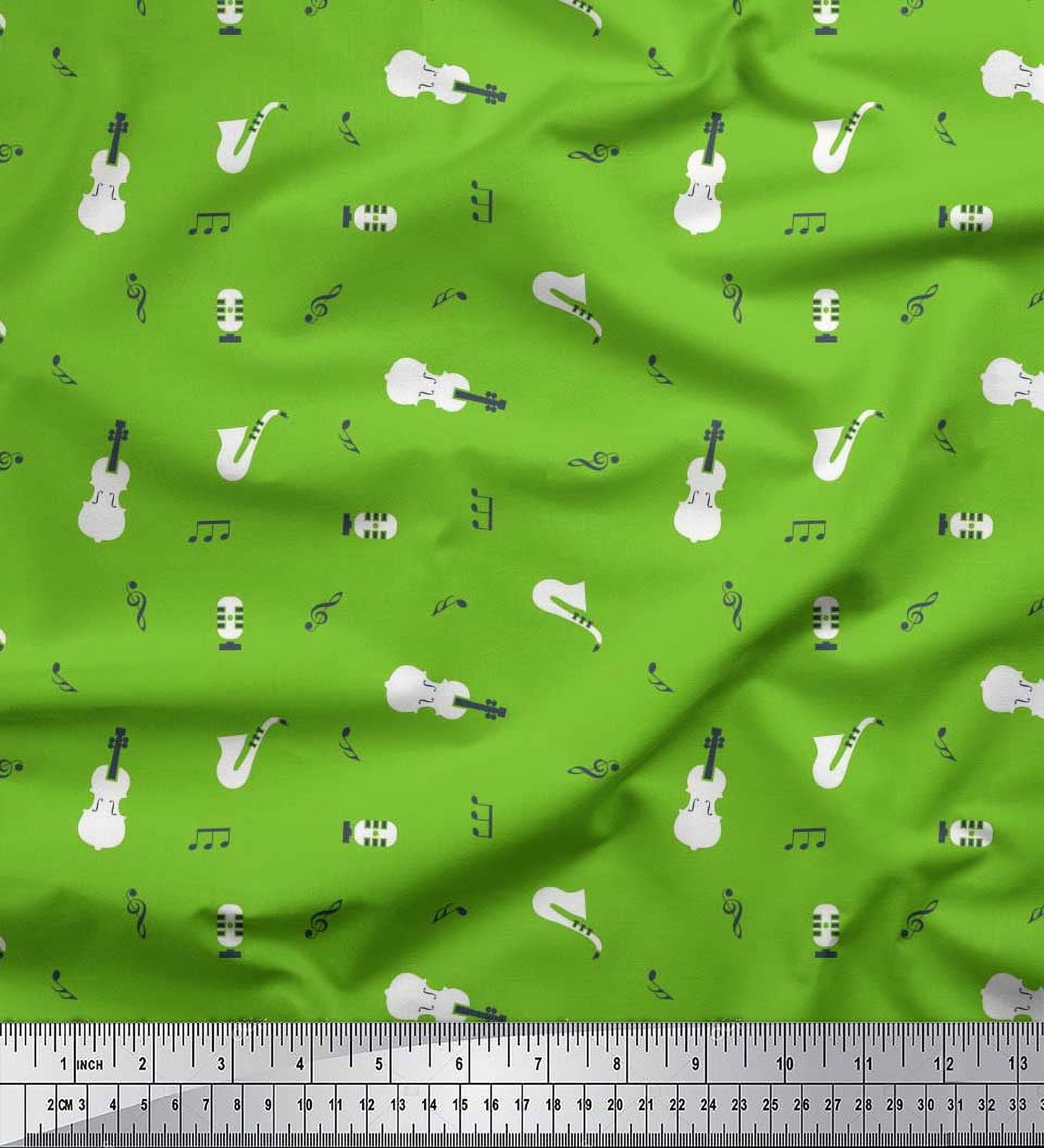 Soimoi Polyester Crepe Fabric Notes,Guitar & Saxophones Musical ...
