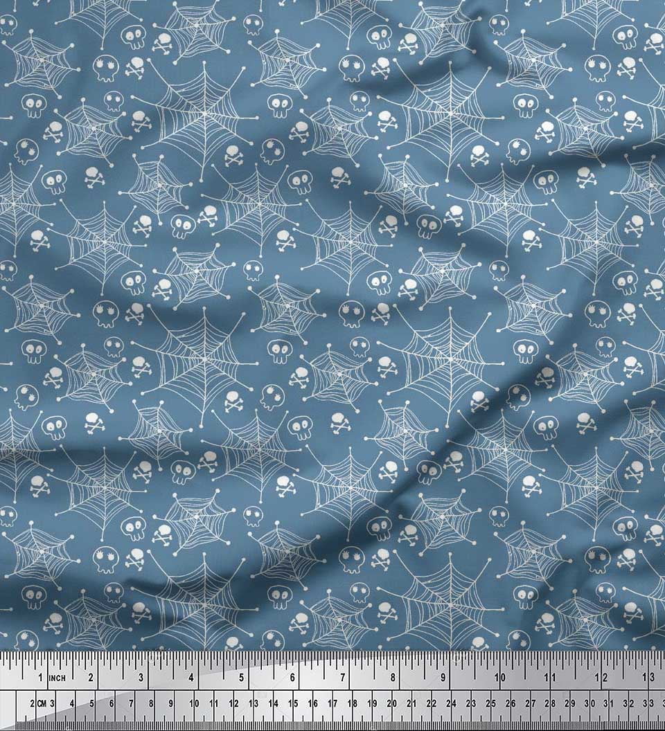 Soimoi Polyester Crepe Fabric Spider Web,Crossbone & Skull Halloween ...