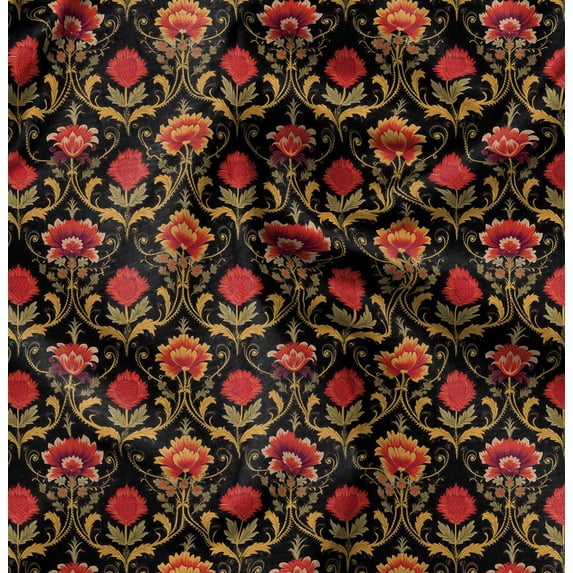Soimoi Pure Silk Black Fabric By the Yard - 42 Inch Wide - Floral ...
