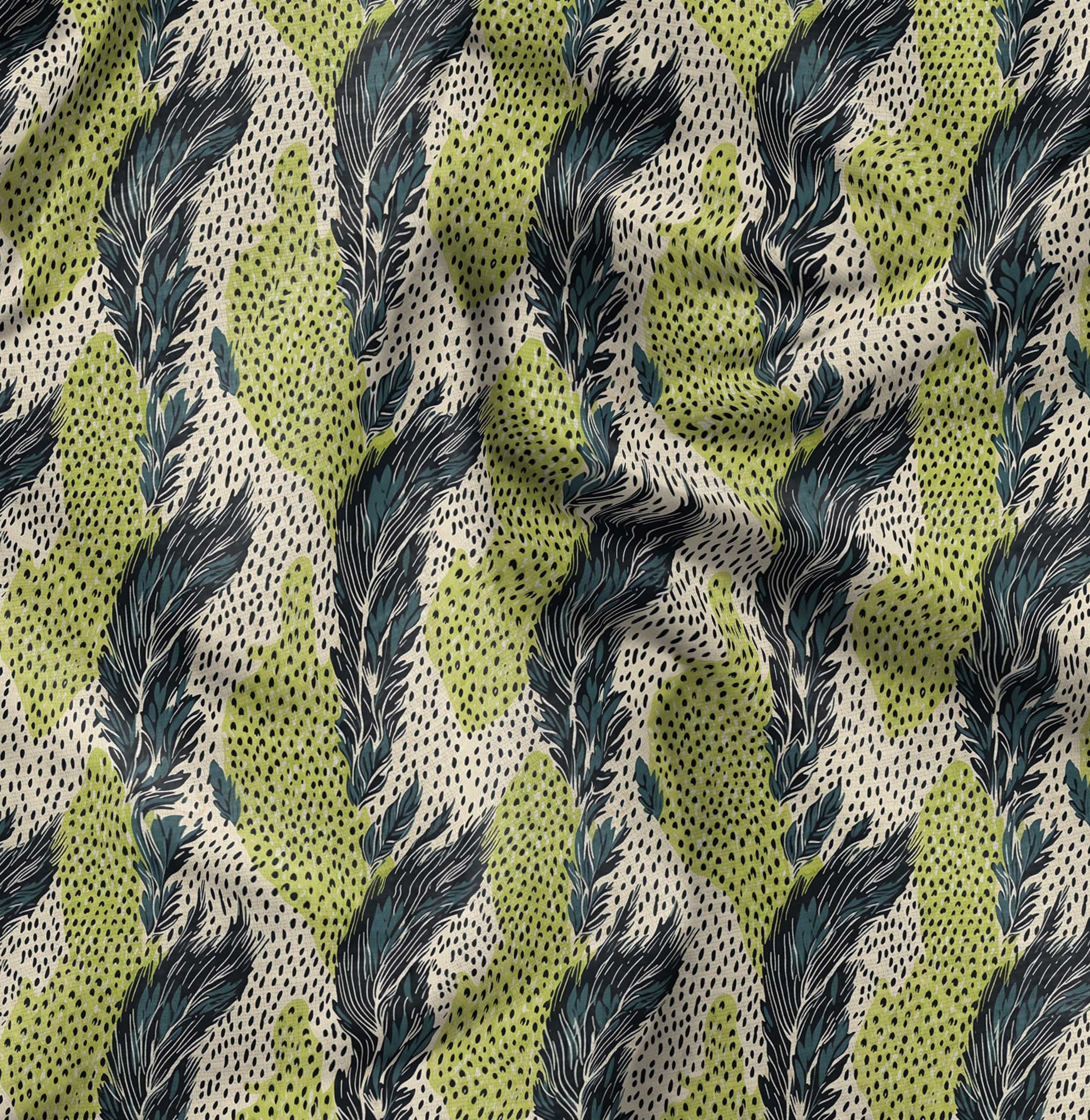 Soimoi Pure Silk Green Fabric By the Yard - 42 Inch Wide - Leaves Print ...