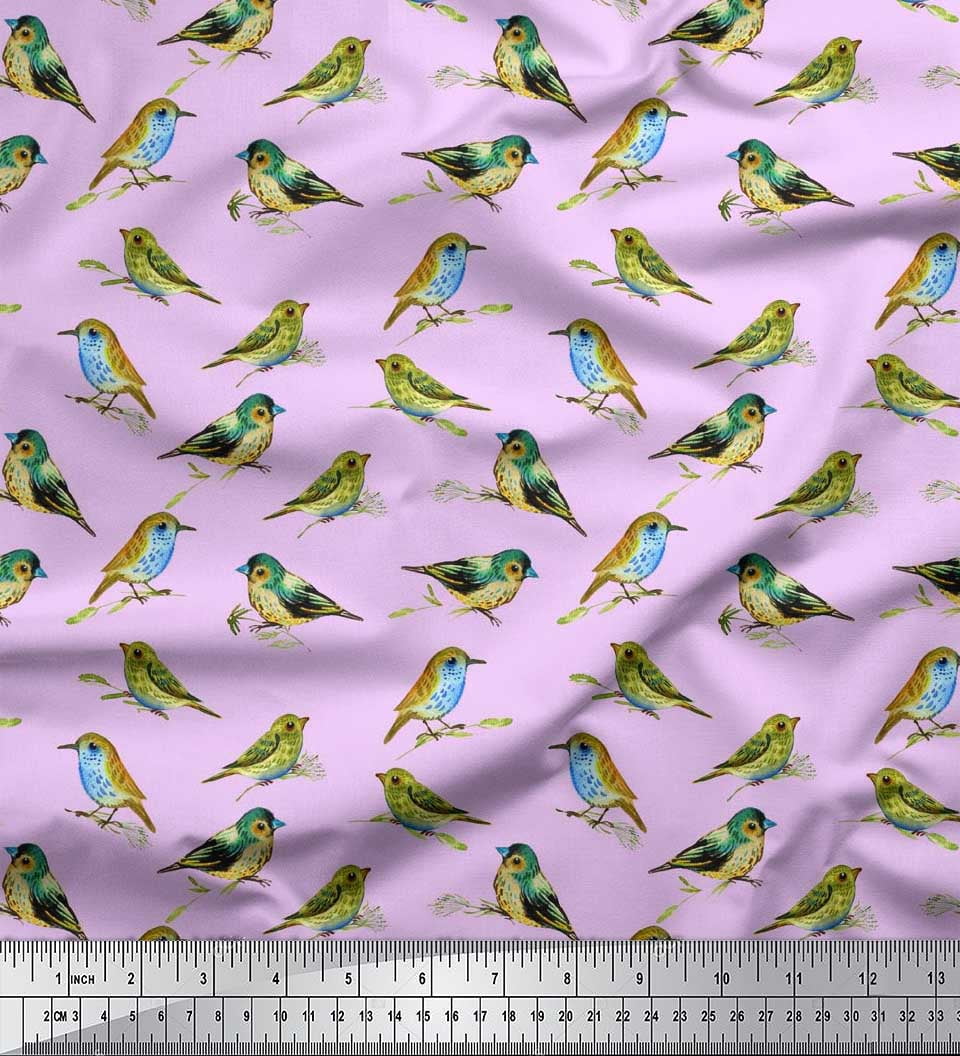 Soimoi Purple Cotton Duck Fabric Flycathcer Bird Fabric Prints By Yard ...