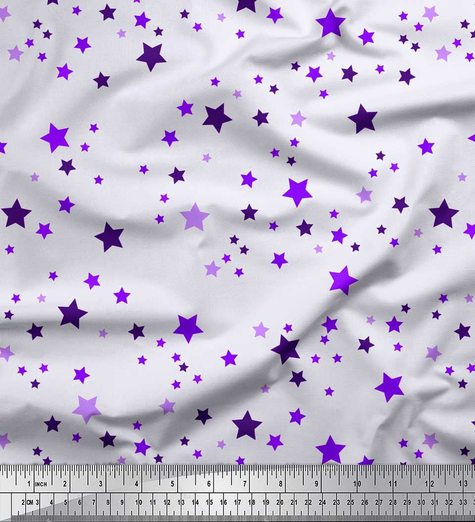 Soimoi Purple Cotton Duck Fabric Stars Star Print Fabric by the Yard 42 ...