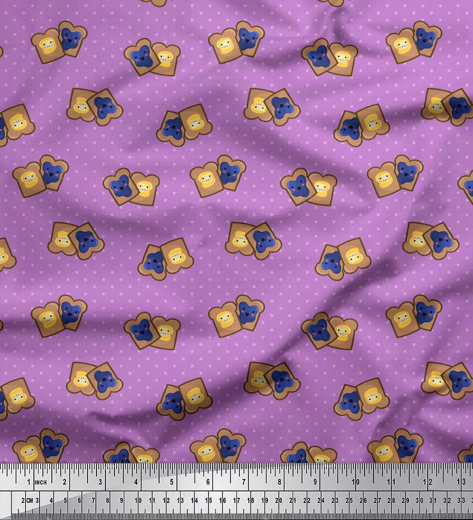 Soimoi Purple Cotton Voile Fabric Dot & Sandwich Bread Food Print ...