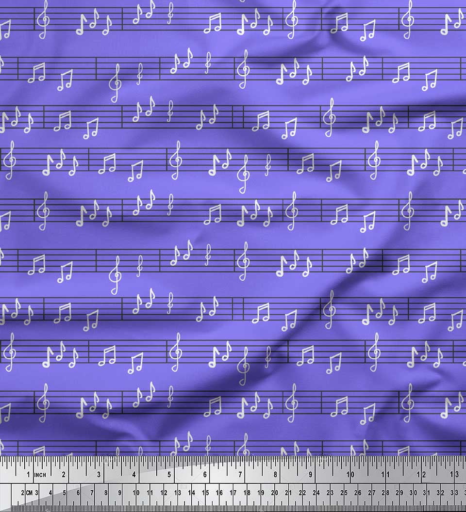 Soimoi Purple Cotton Voile Fabric Notes Musical Instrument Print Fabric ...