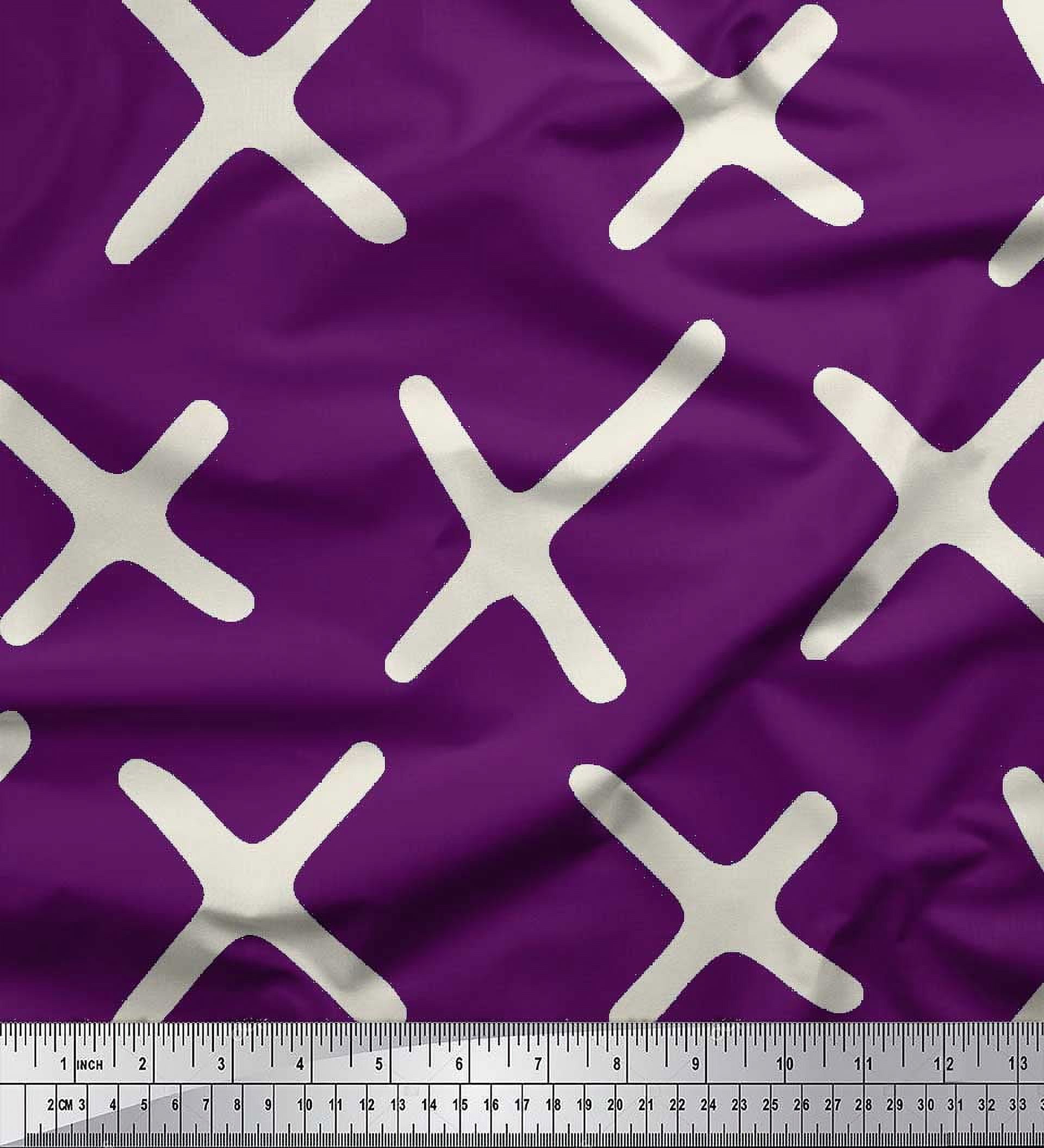 Soimoi Purple Velvet Fabric Cross Symbol Print Sewing Fabric Yard 58 ...