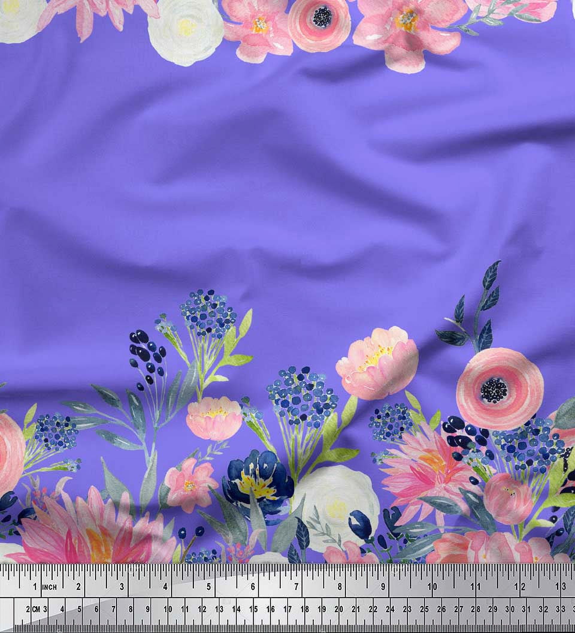 Soimoi Purple Velvet Fabric Ranunculus & Chrysanthemum Floral Printed ...
